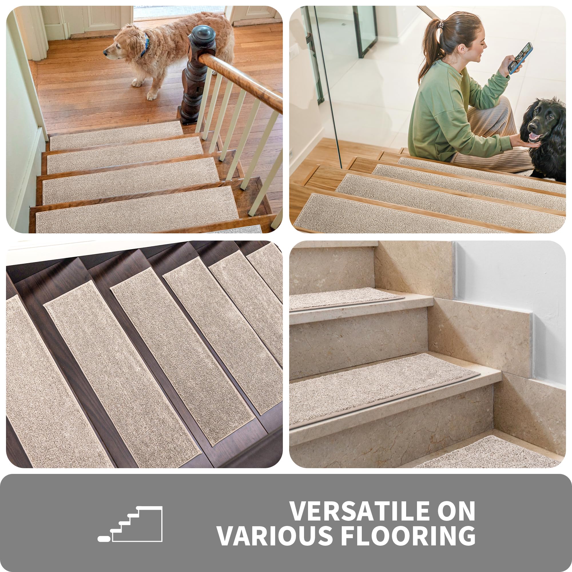 PURRUGS Peel & Stick Self-Adhesive Carpet Stair Treads 8"x30", 15-Pack ...