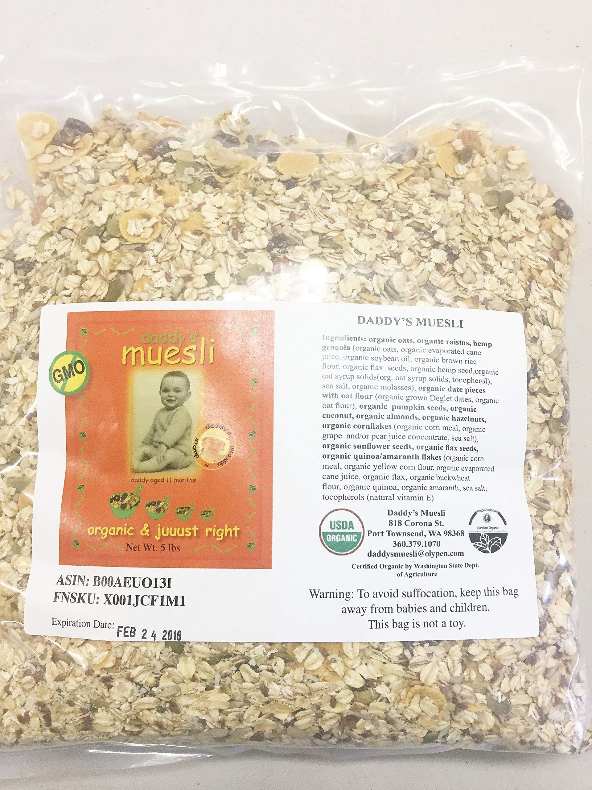 Amazon.com: Daddy's Organic Muesli (5lb Bulk Box): Breakfast Muesli Cereals
