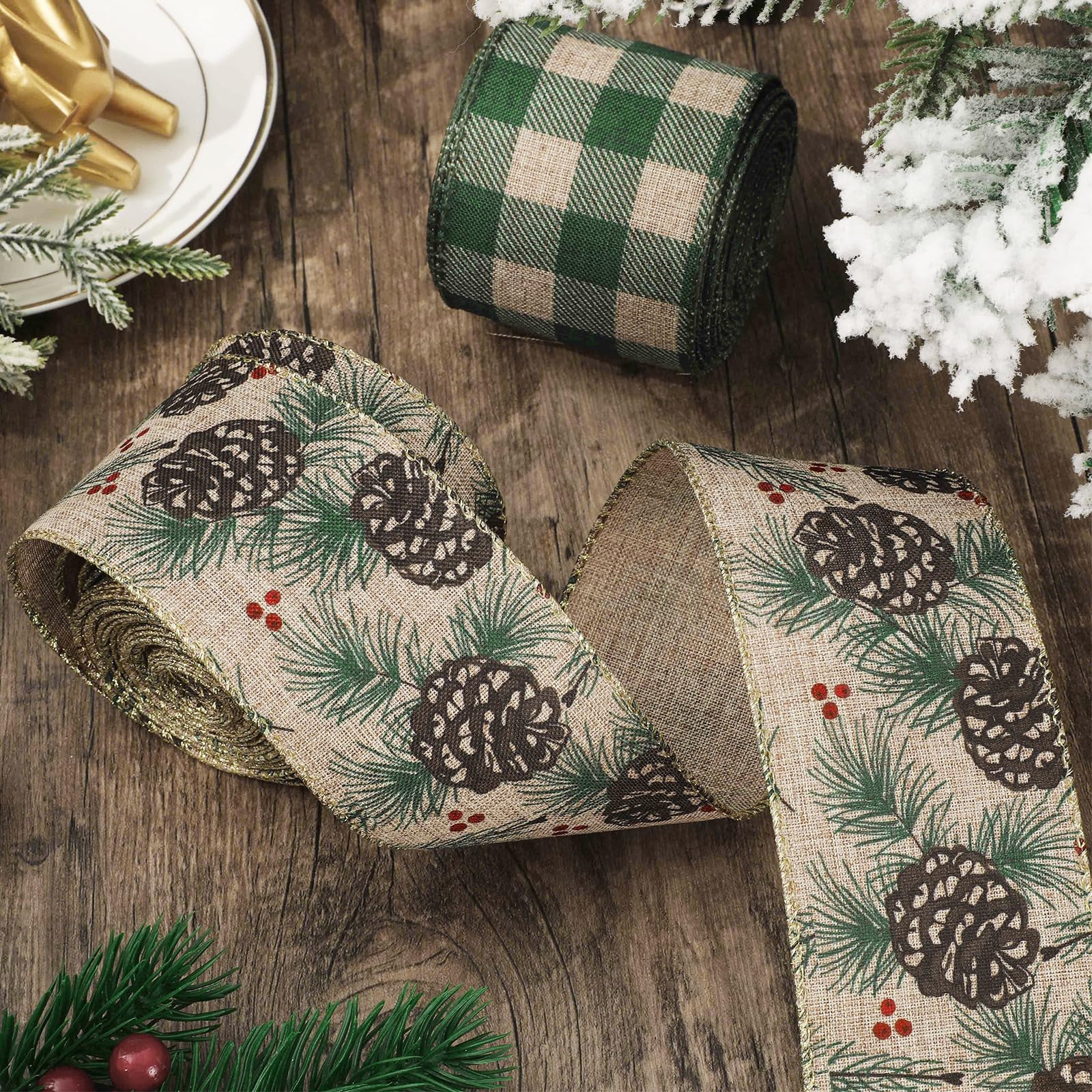 Amazon.com: 4Rolls 20 Yards Christmas Wired Edge Ribbon Watercolor ...