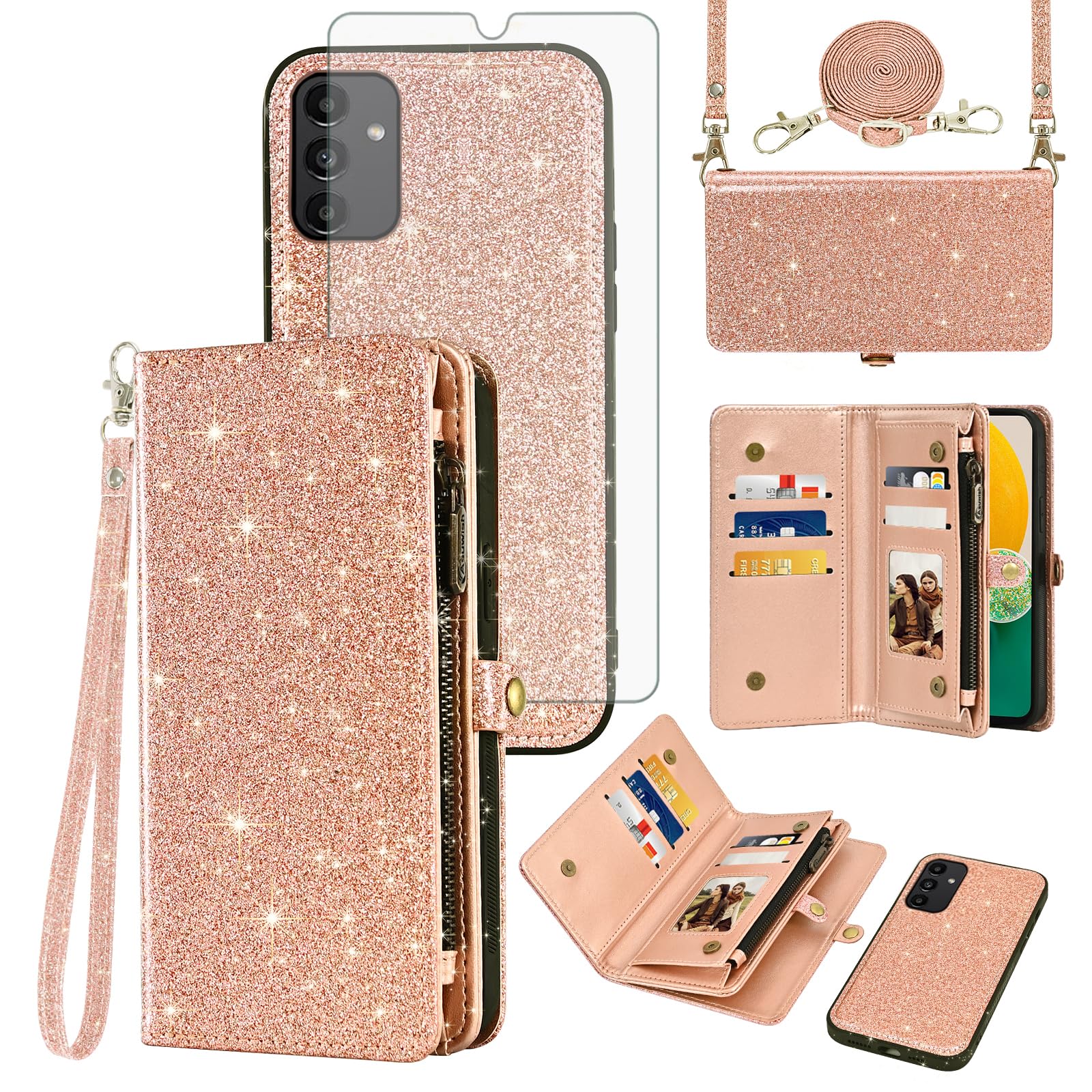 Amazon.com: Asuwish Phone Case for Samsung Galaxy A13 5G Zipper Wallet Cell Cover with Tempered ...