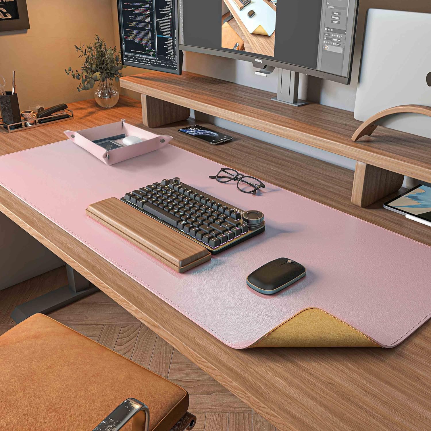 Amazon.com : DAWNTREES Dual Sided Desk Mat,Leather Desk Pad,Pink Cork ...