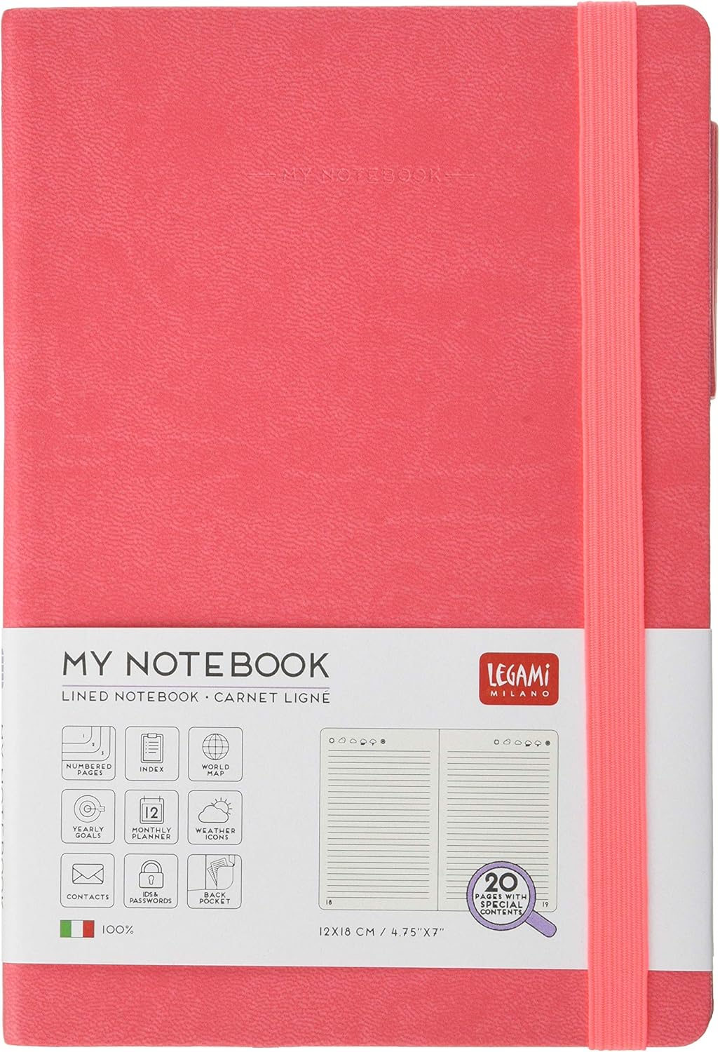 Legami MYNOT0113 Medium Notebook, Striped Sheet, Neon Coral – BigaMart