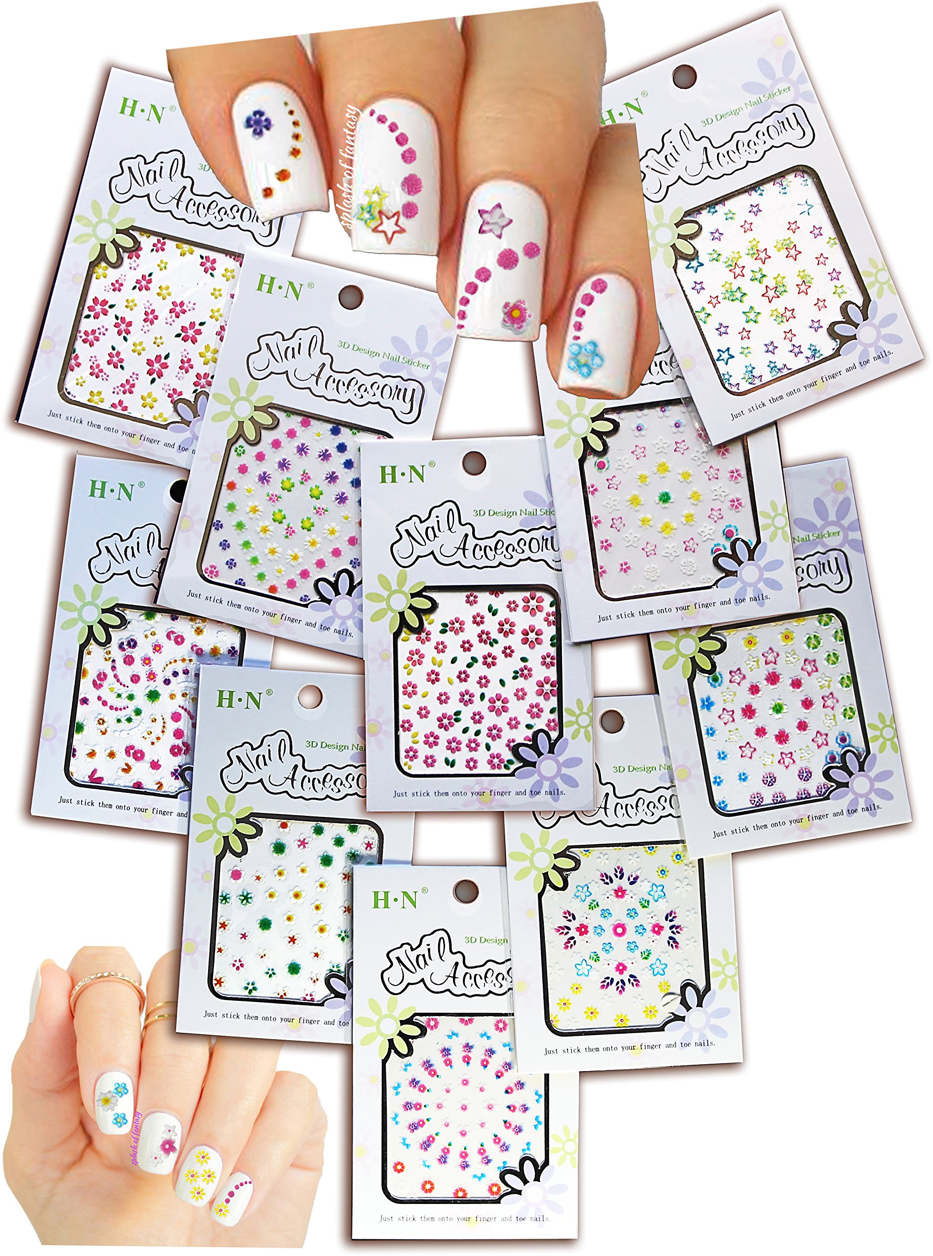 Amazon.com: 3D Nail Art Stickers Decals - 10 Packs Floral Flowers ...
