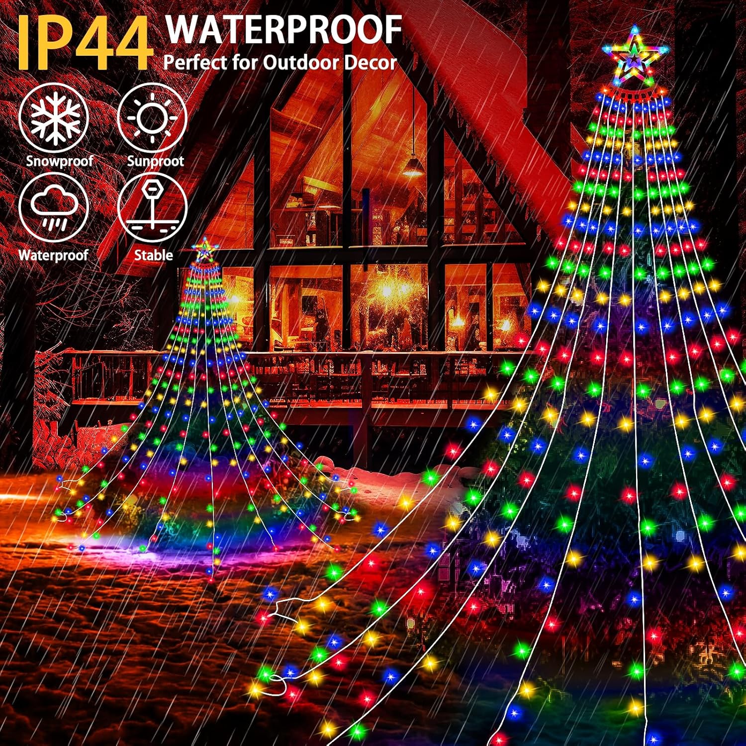 12.5FT Christmas Decoration Star Lights Outdoor 350 LED Waterfall ...