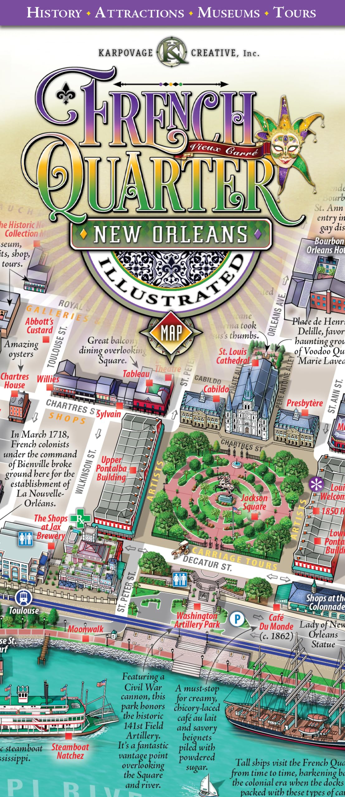 French Quarter New Orleans Illustrated Map History Attractions Museums ...