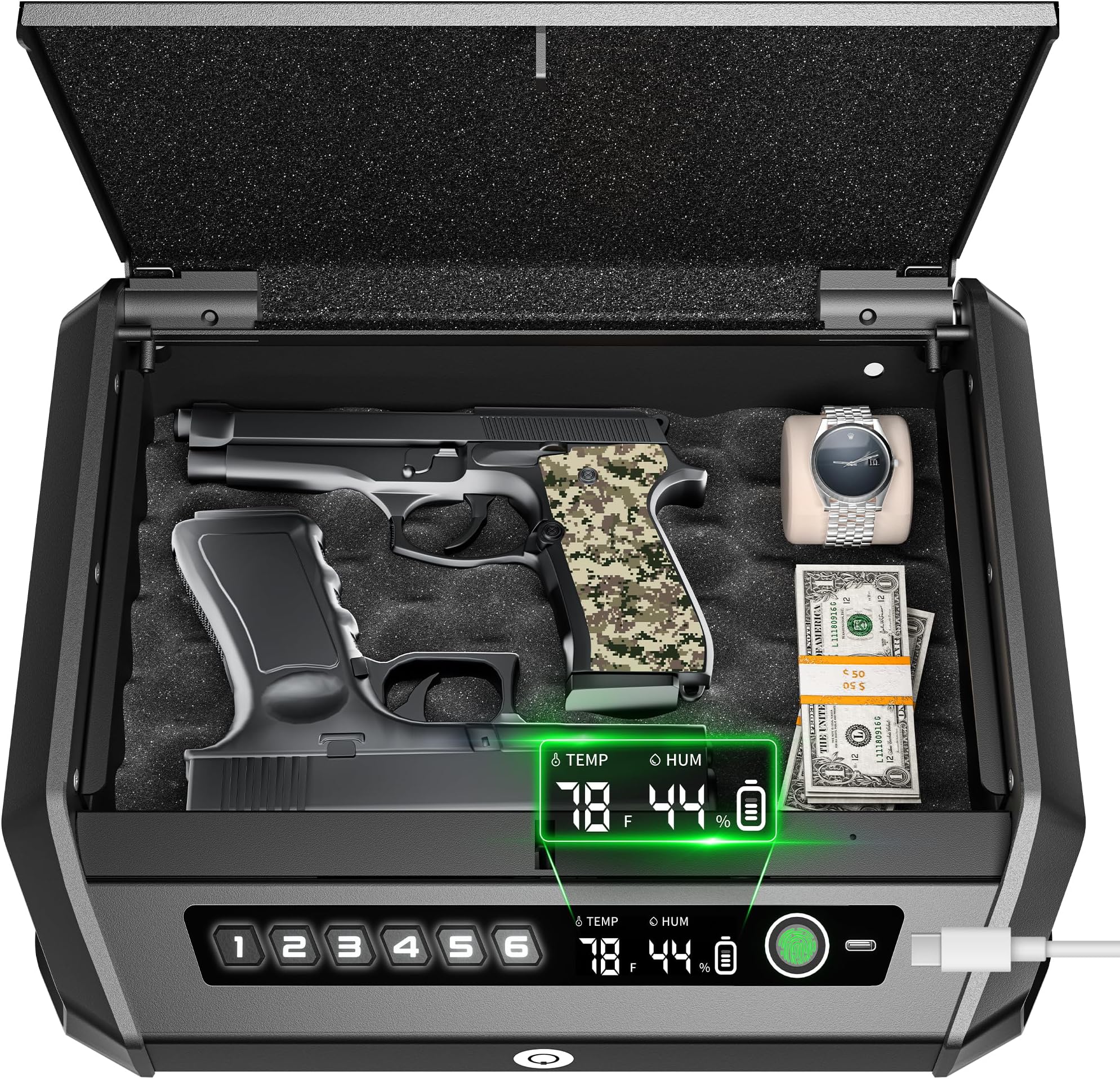 Digital Handgun Safe, Biometric Gun Safe for Pistols 3 Ways unlock Safe ...