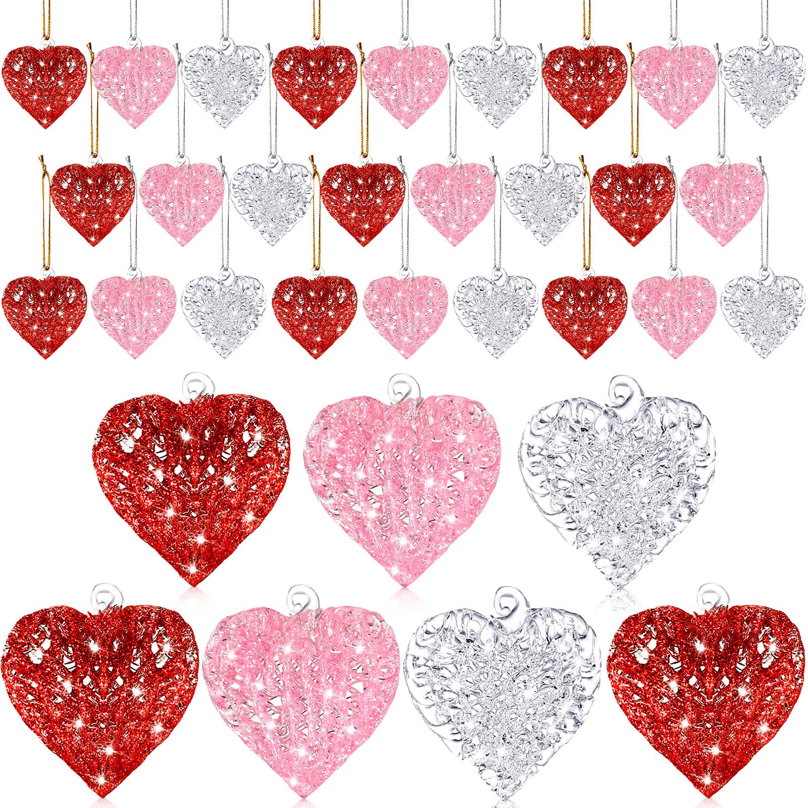 Amazon.com: Tatuo 48 Pcs Valentine's Day Glass Heart Ornaments Crystal ...