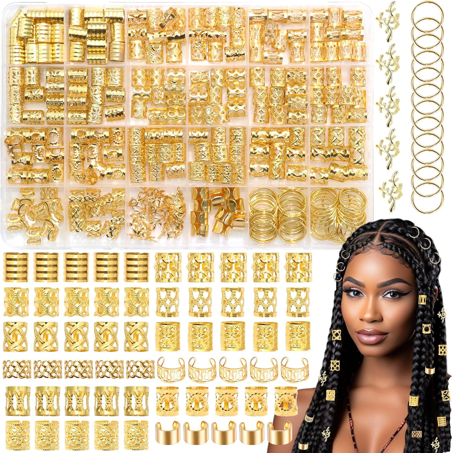 Amazon.com: NAISKA 280PCS Gold Hair Jewelry for Braids Metal Loc ...