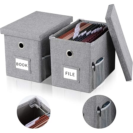 Amazon.com: Linen File Boxes Organizer with Smooth Sliding Rail with ...