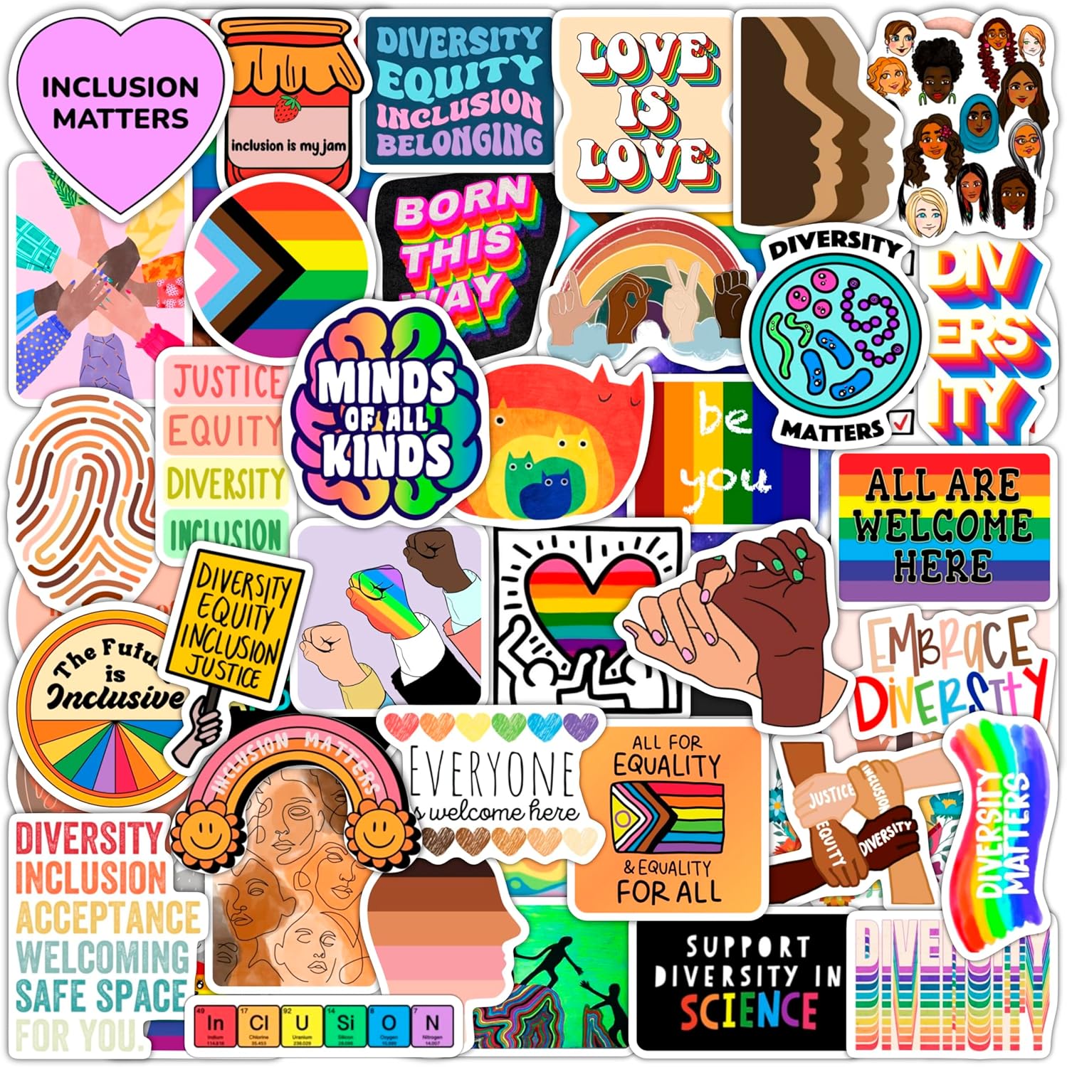 Amazon.com: BulbaCraft Diversity & Inclusion Stickers for Water Bottle ...