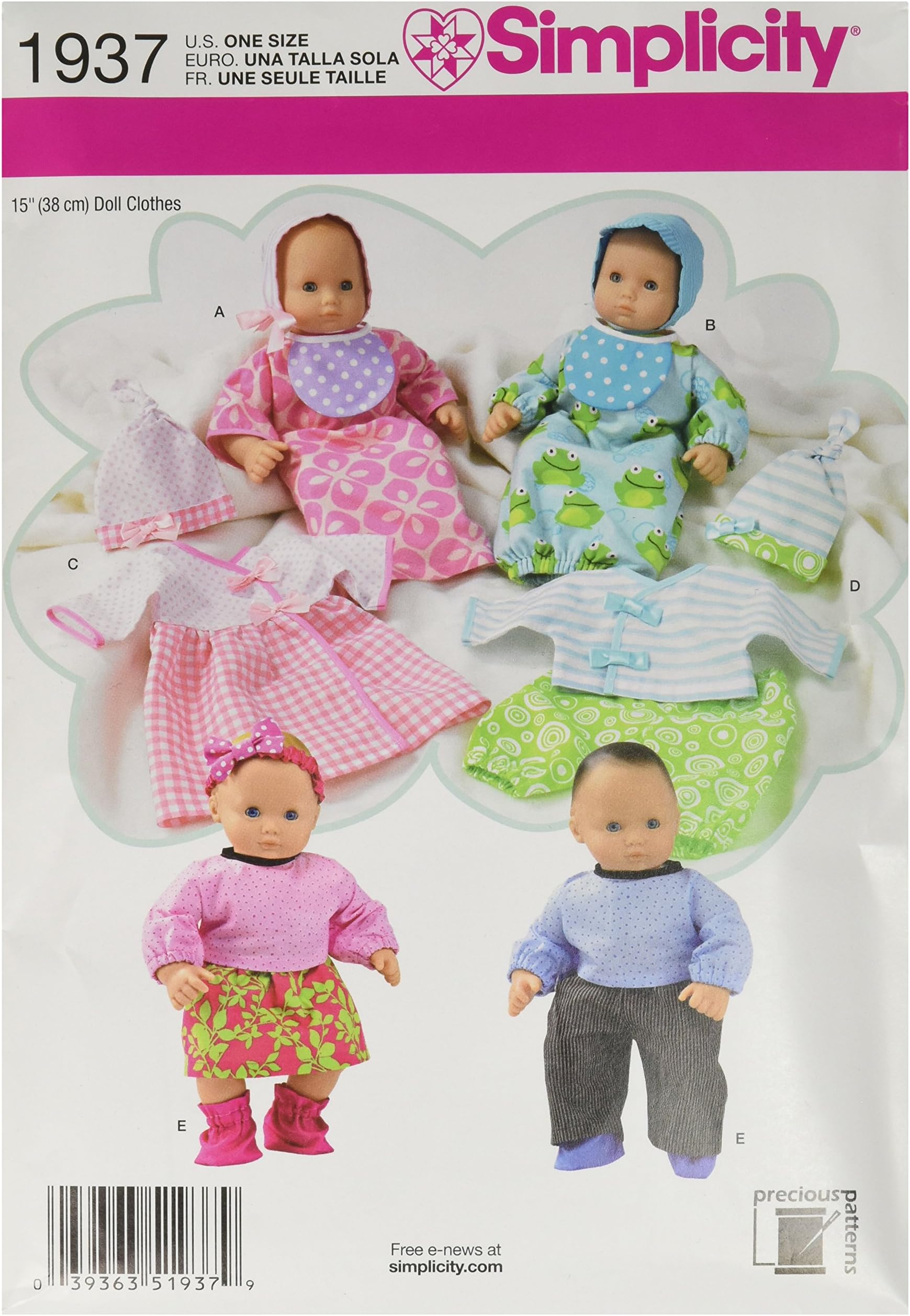 Amazon.com: Simplicity 5419 Baby Doll Clothes Patterns in S, M, L ...