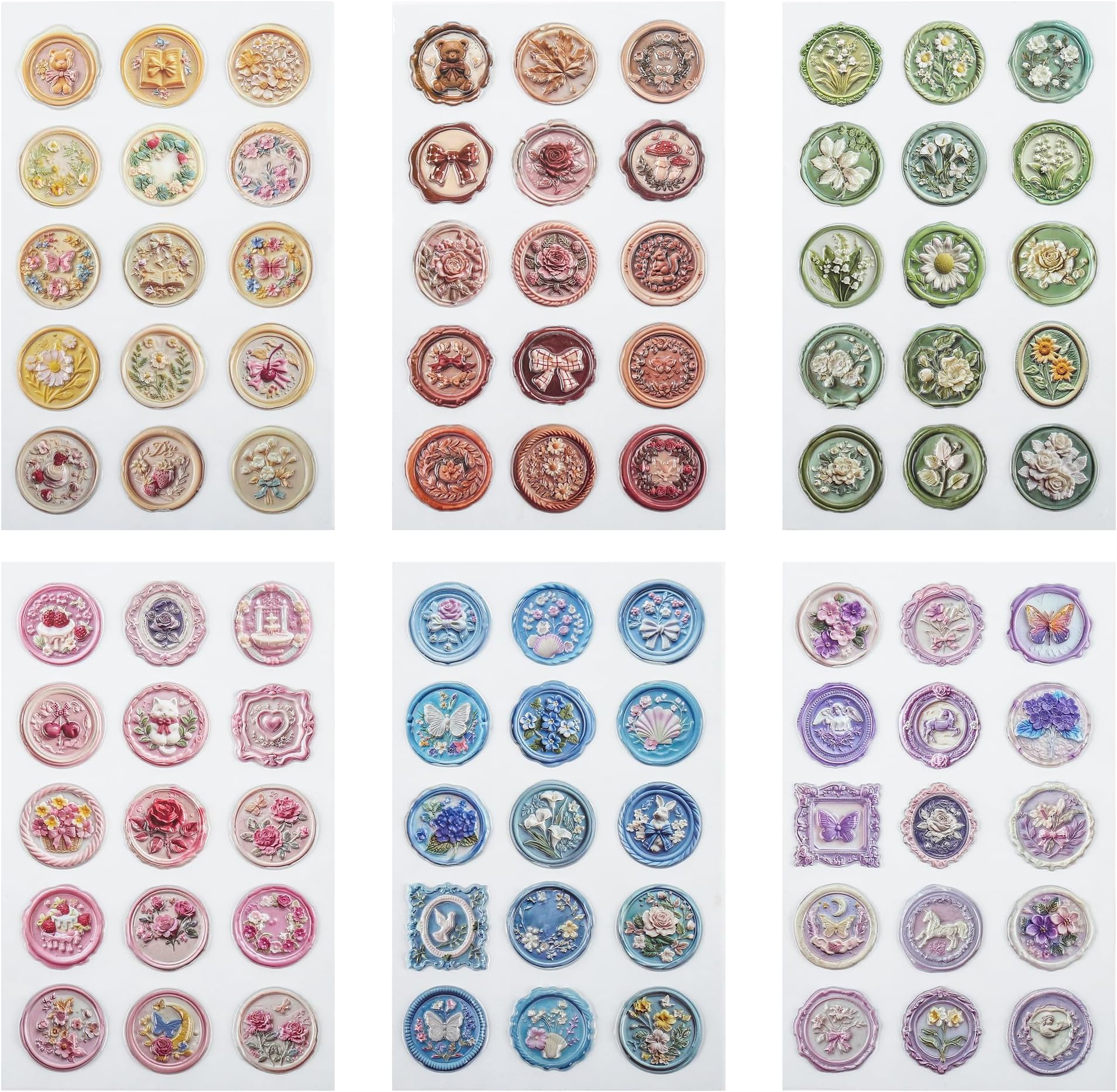 Amazon.com: 90PCS Pre-Made Glue Wax Seal Stickers, 6 Sheet Vintage ...