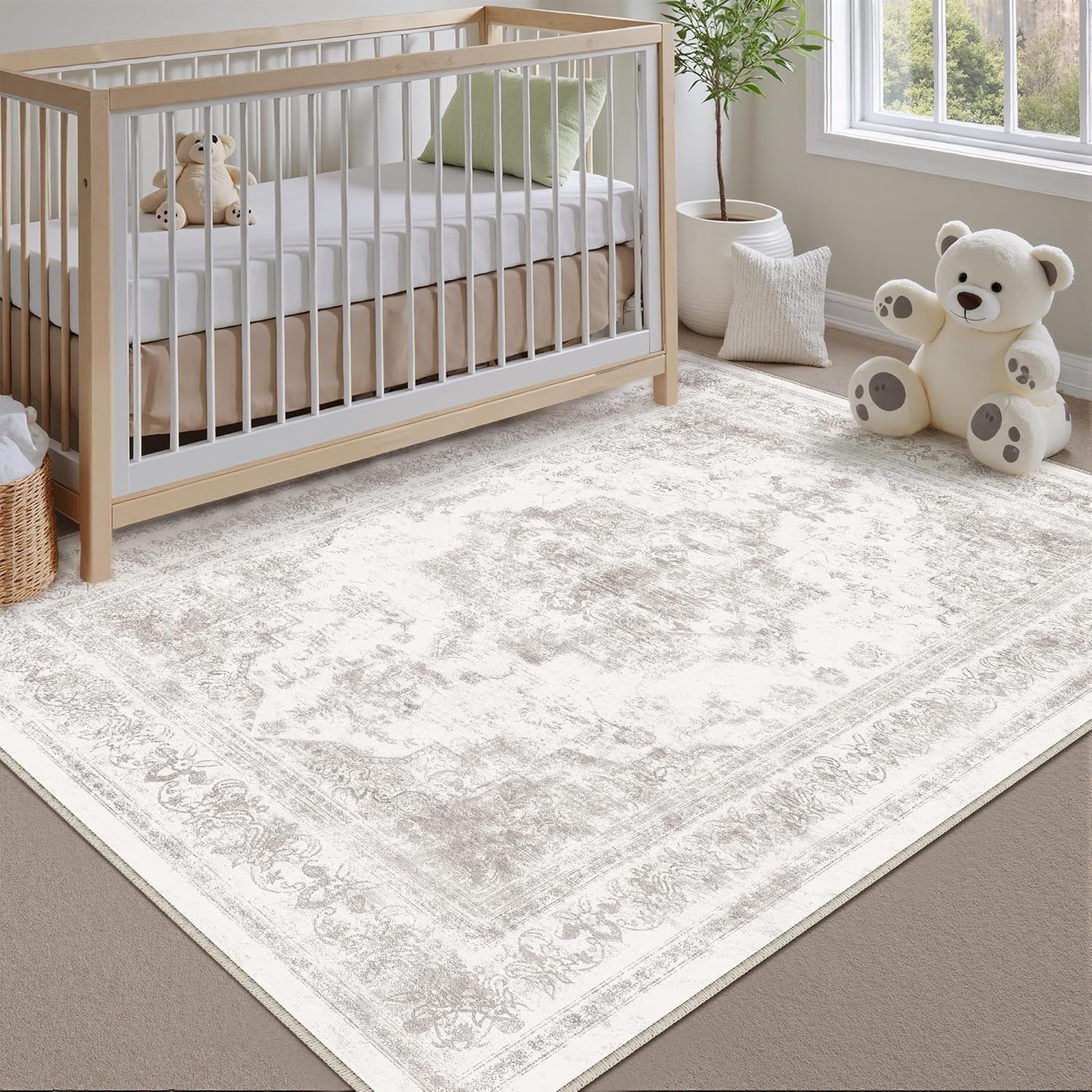 Vintage Grey Washable Rug Living Room 120 x 180 cm Retro Rugs for ...