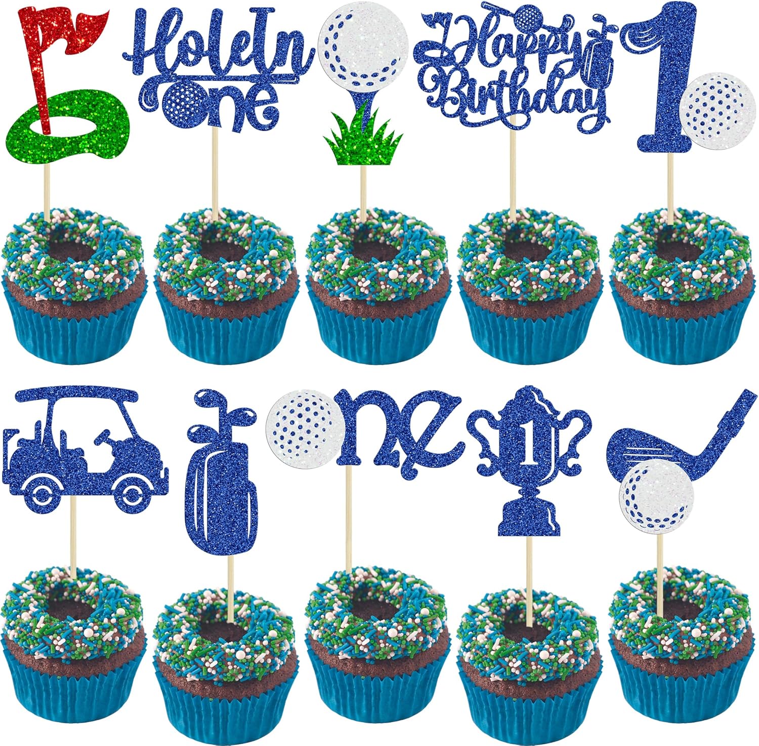 Amazon.com: Gyufise 30Pcs Golf 1st Birthday Cupcake Toppers Glitter ...