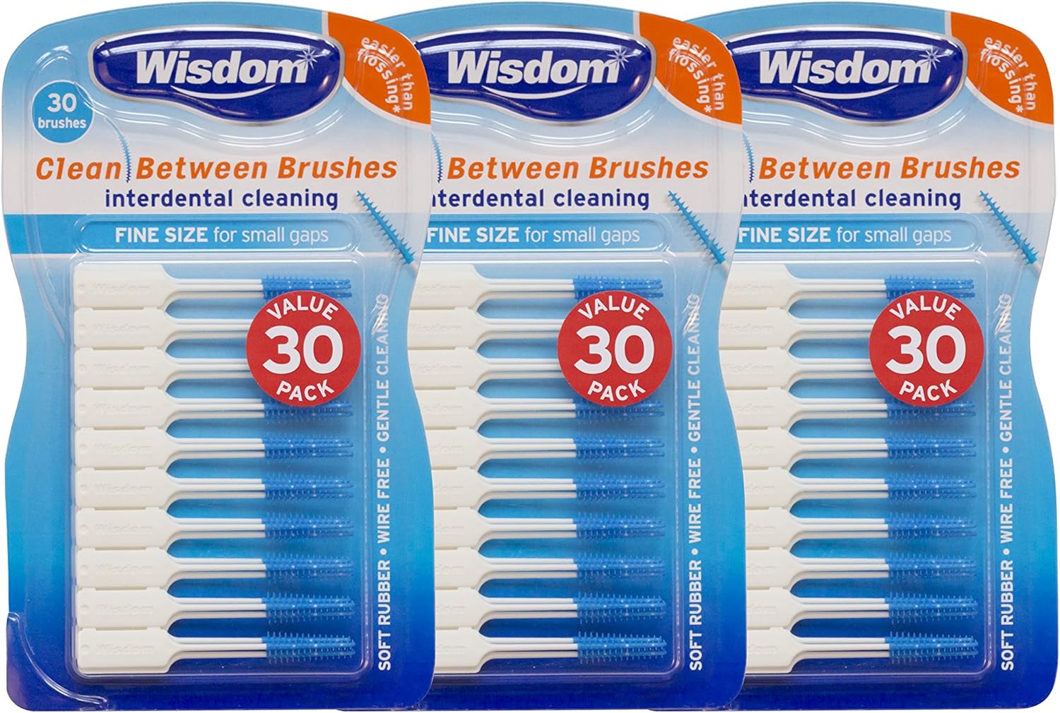 Wisdom Toothbrushes Clean Between Interdental Brushes, Fine, Pack of 3 ...