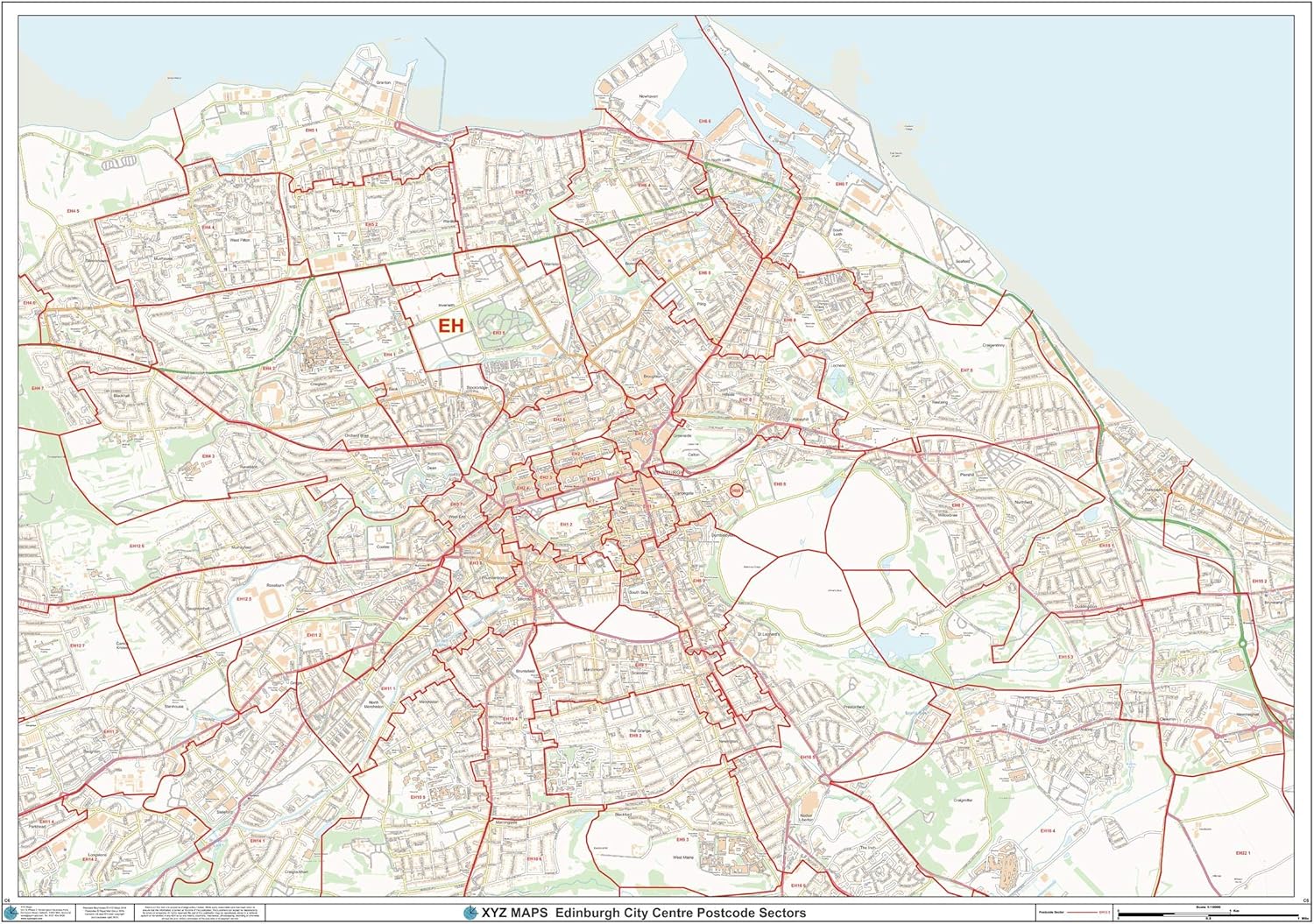 Edinburgh City Centre Postcode Sectors Wall Map (C6) - 47" x 33.25 ...