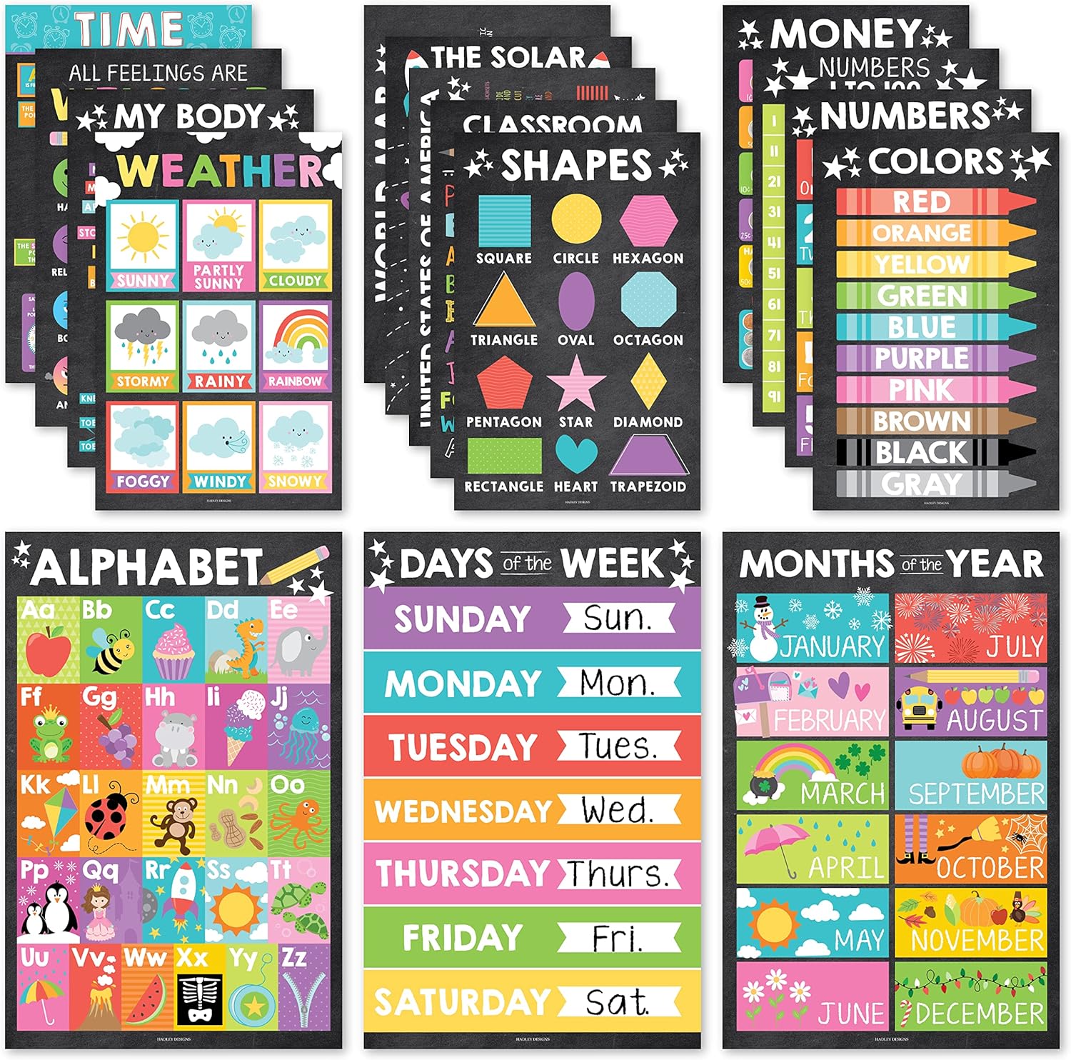 Amazon.com: Hadley Designs 16 Educational Posters for Classroom ...