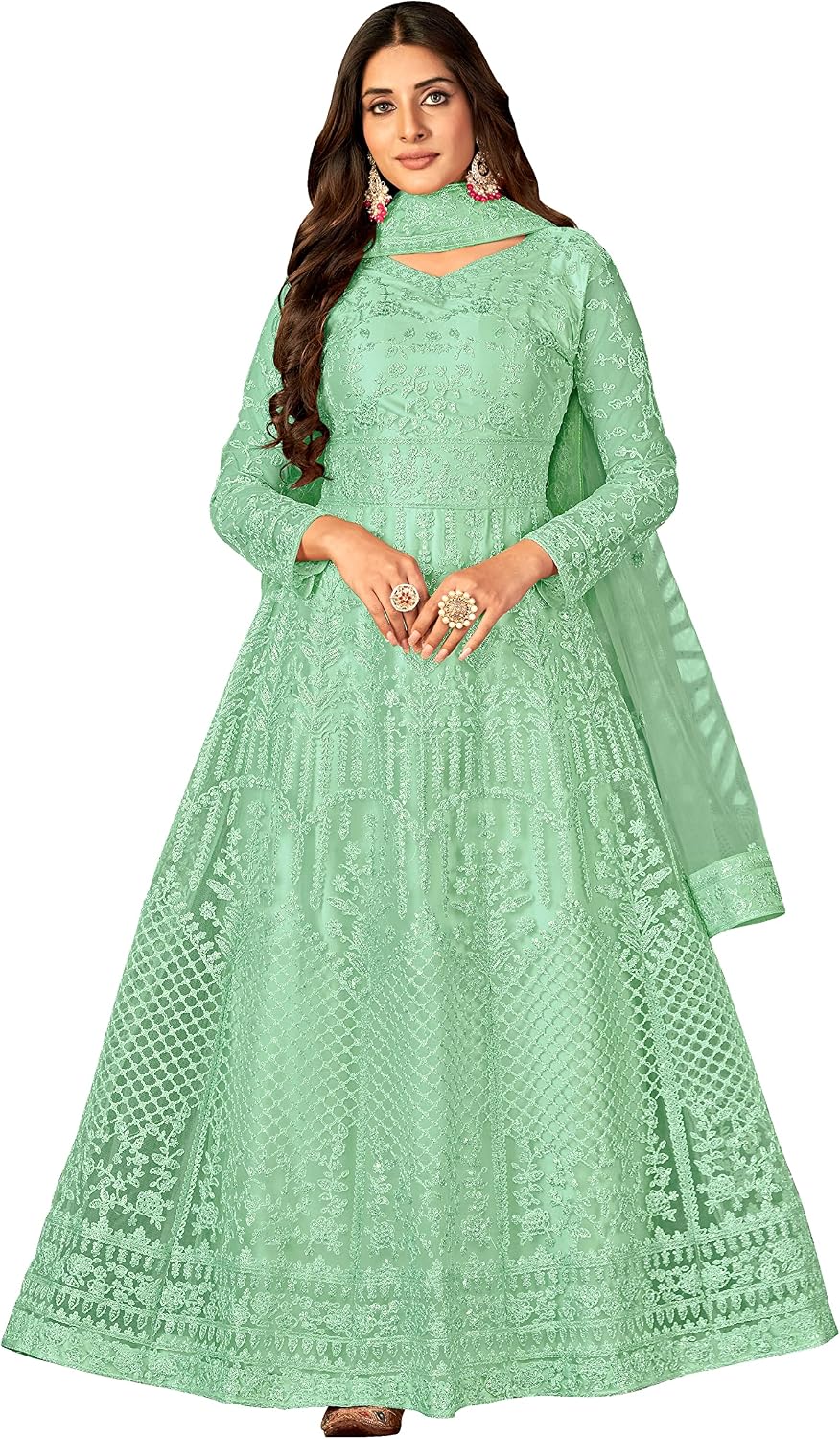 Amazon.com: Women's Indian Traditional Full Length Heavy Embroidered ...