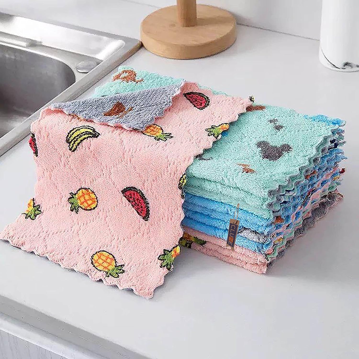 CLUZE Microfiber Printed Cleaning Cloth, Kitchen Towels, Double-Sided ...