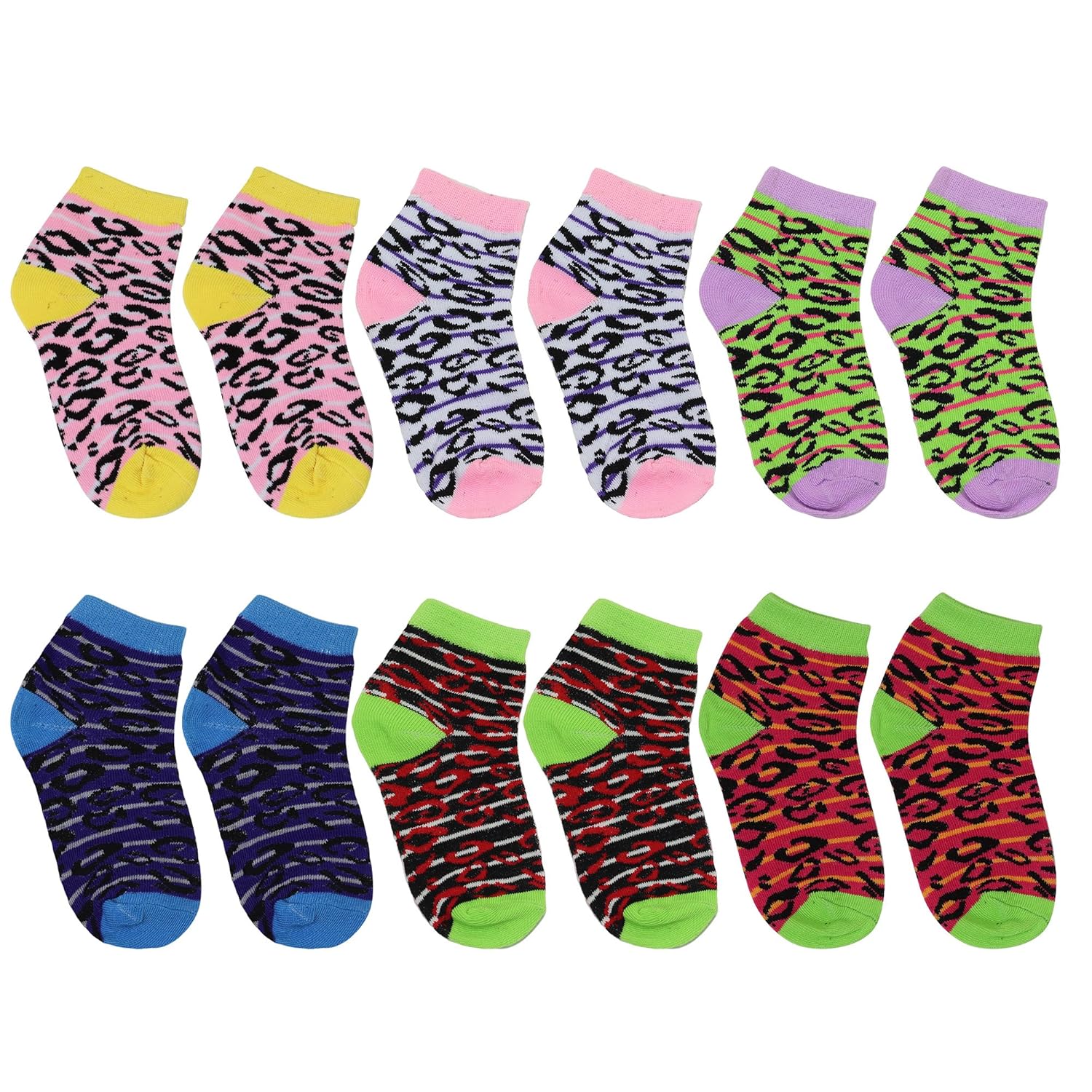 Falari 12 Pairs Girl Toddler Kids Cotton Socks (6-8 Years, Leopard Skin ...