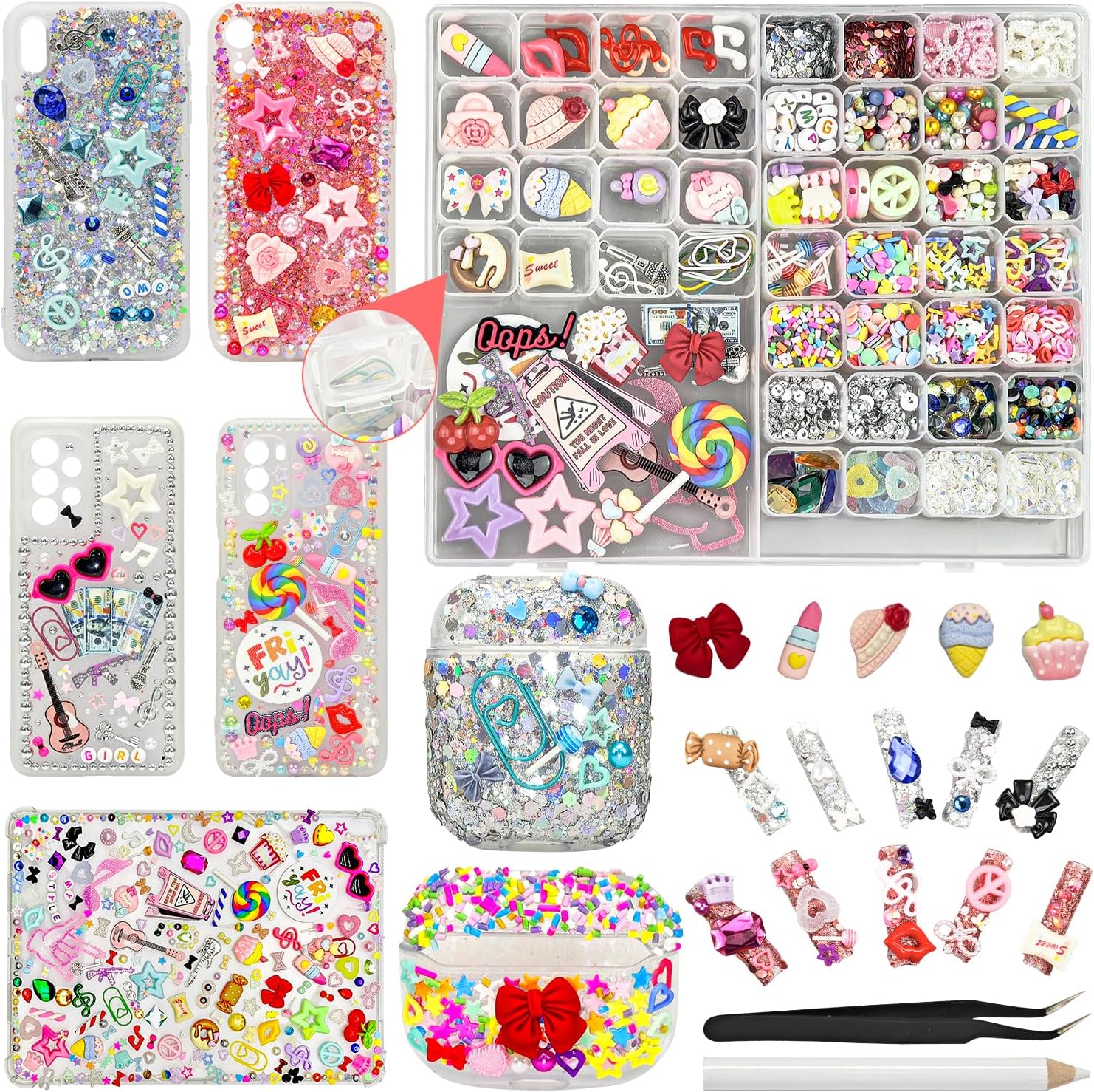 Amazon.com: 3300 PCS Junk Case Charms Kit, Junk Phone Case Charms,Bow ...