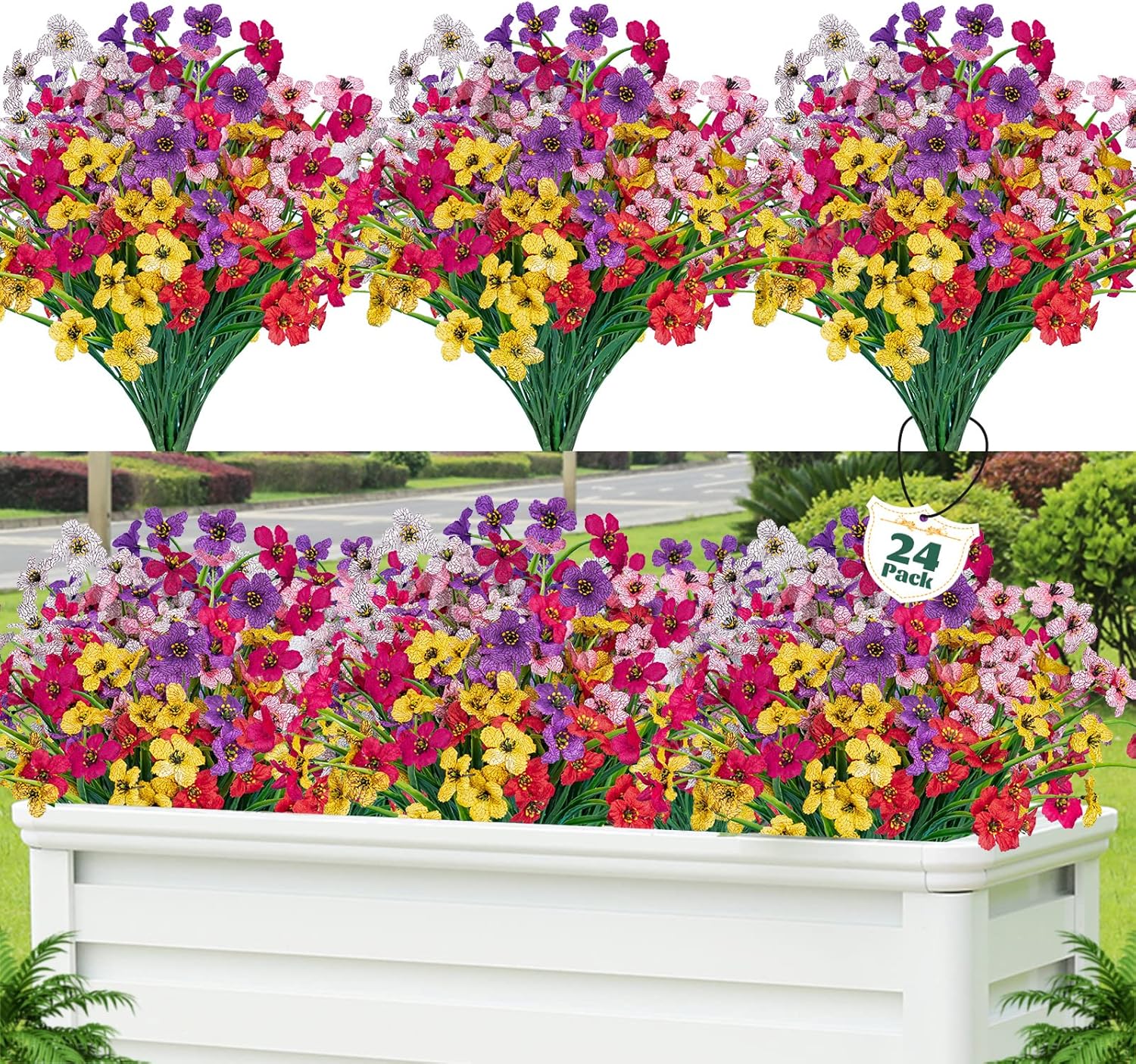 Amazon.com: Artificial Flowers for Outdoors,24 Bundles Plastic Flowers ...