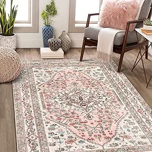Amazon.com: Beeiva Oriental Washable Entryway Rug, 3x5 Pink Boho Area ...