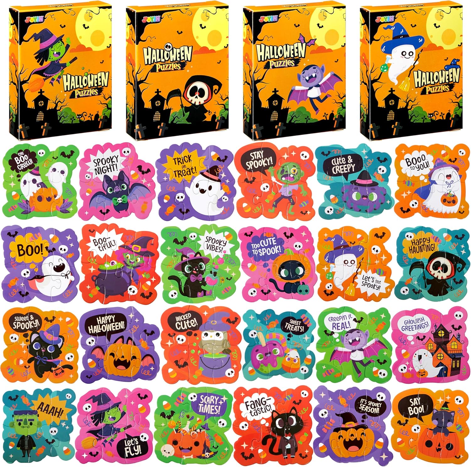 Amazon.com: JOYIN 24 PCS Halloween Puzzles for Kids Gifts, Jigsaw ...