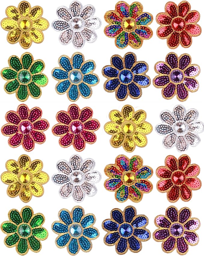 Amazon.com: 20 Pieces 8 Petals Flower Sequined Appliques Beaded ...