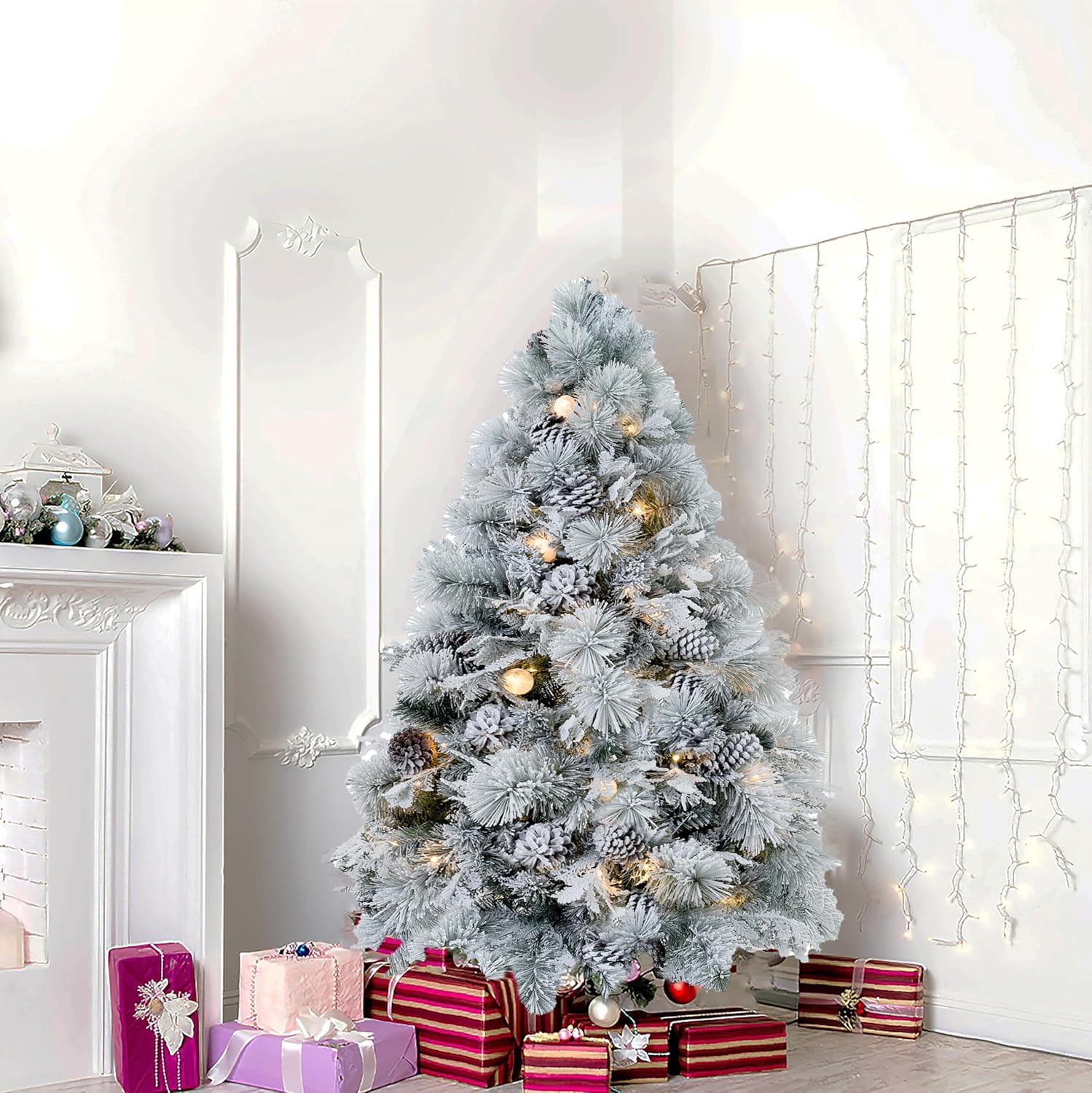 Amazon.com: 4.5 ft Rotating Christmas Tree Snow Flocked Pre - lit ...