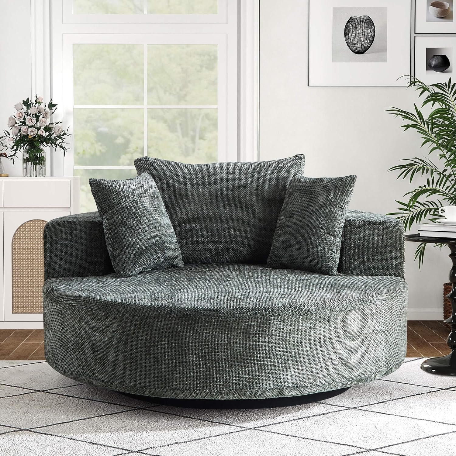 Amazon.com: SLEERWAY 55"W Oversized Swivel Accent Chair, Large Barrel ...