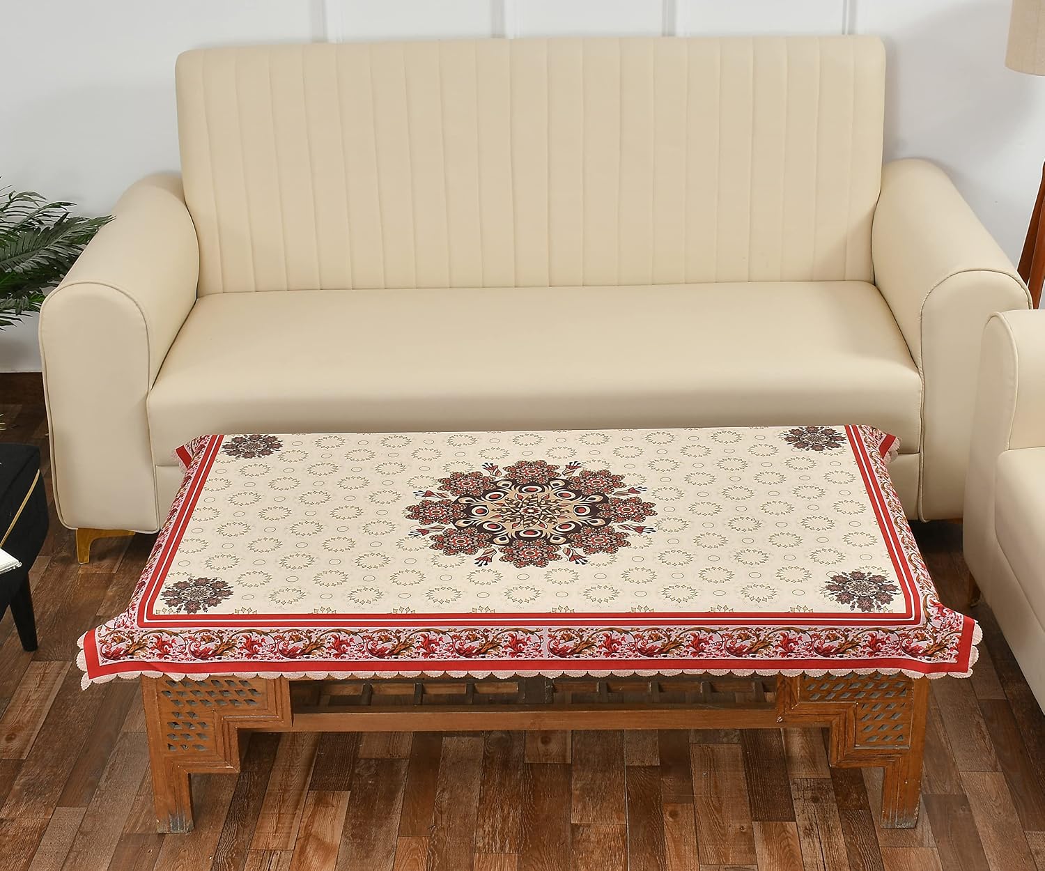 Buy S.H.P. PRODUCT Printed Velvet Table Cover with Laser Cut Design ...