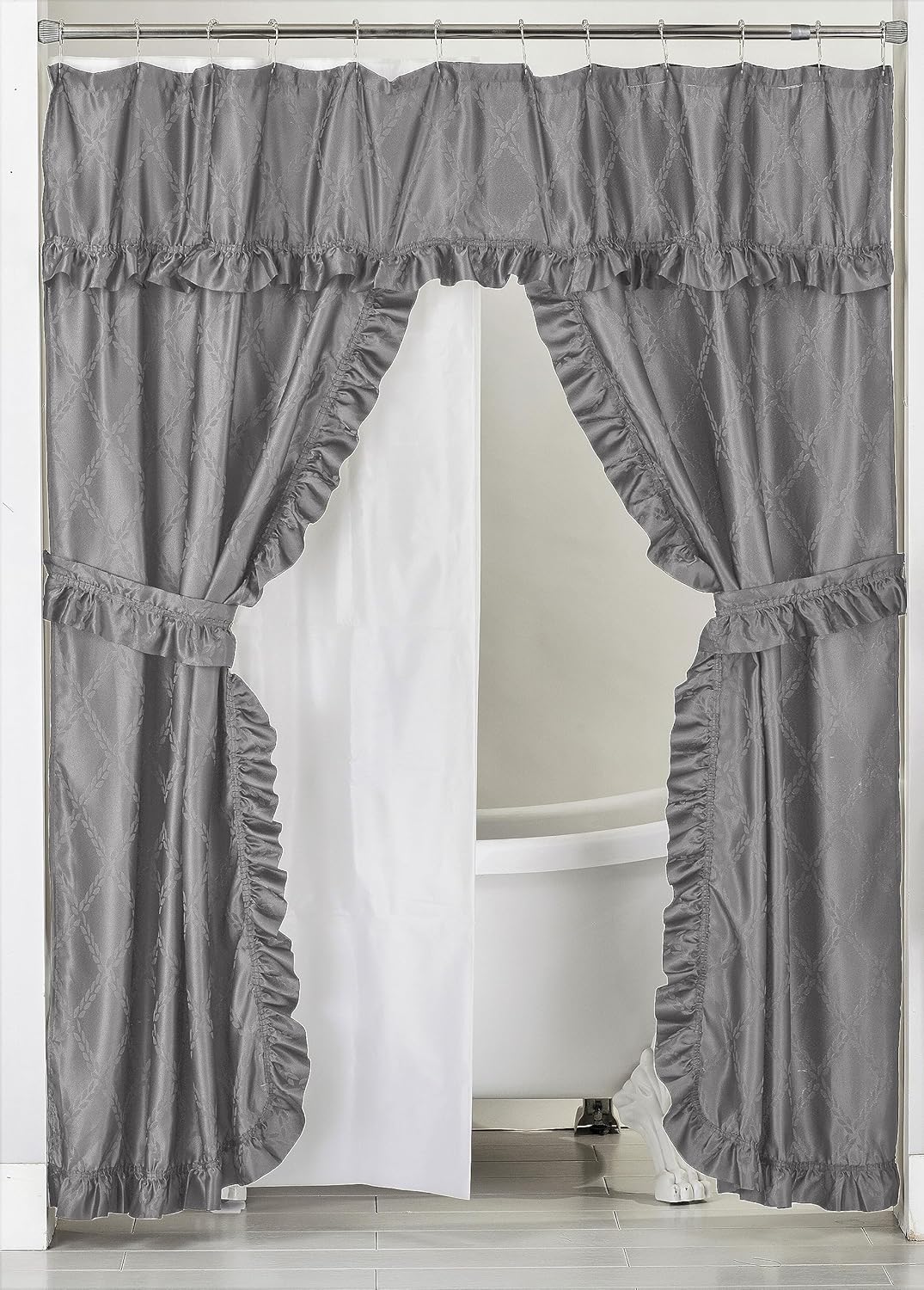 Amazon.com: Castle Selection Double Swag Ruffled Fabric Shower Curtain ...