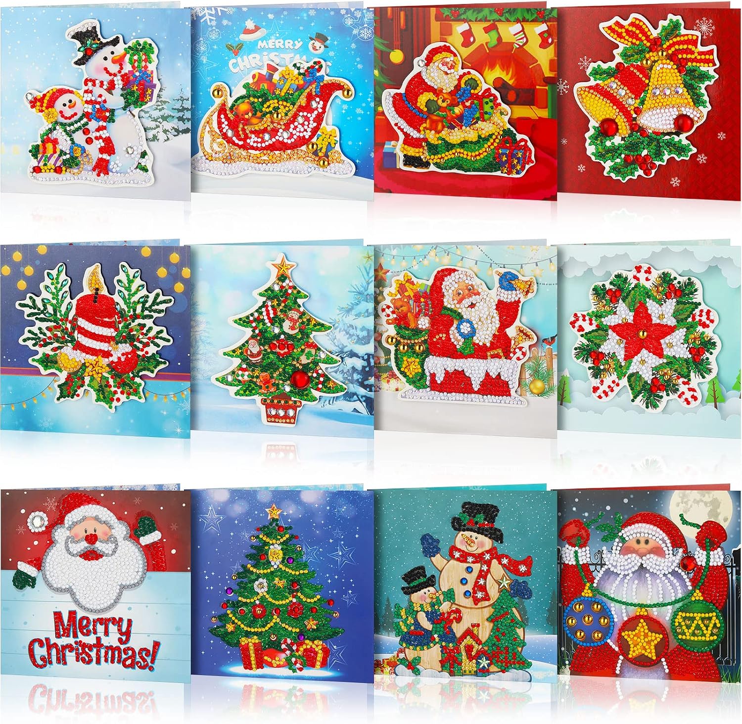 Amazon.com: Clabby 12 Pcs 12 Pcs Christmas Card Making Kits, 5D Diamond ...