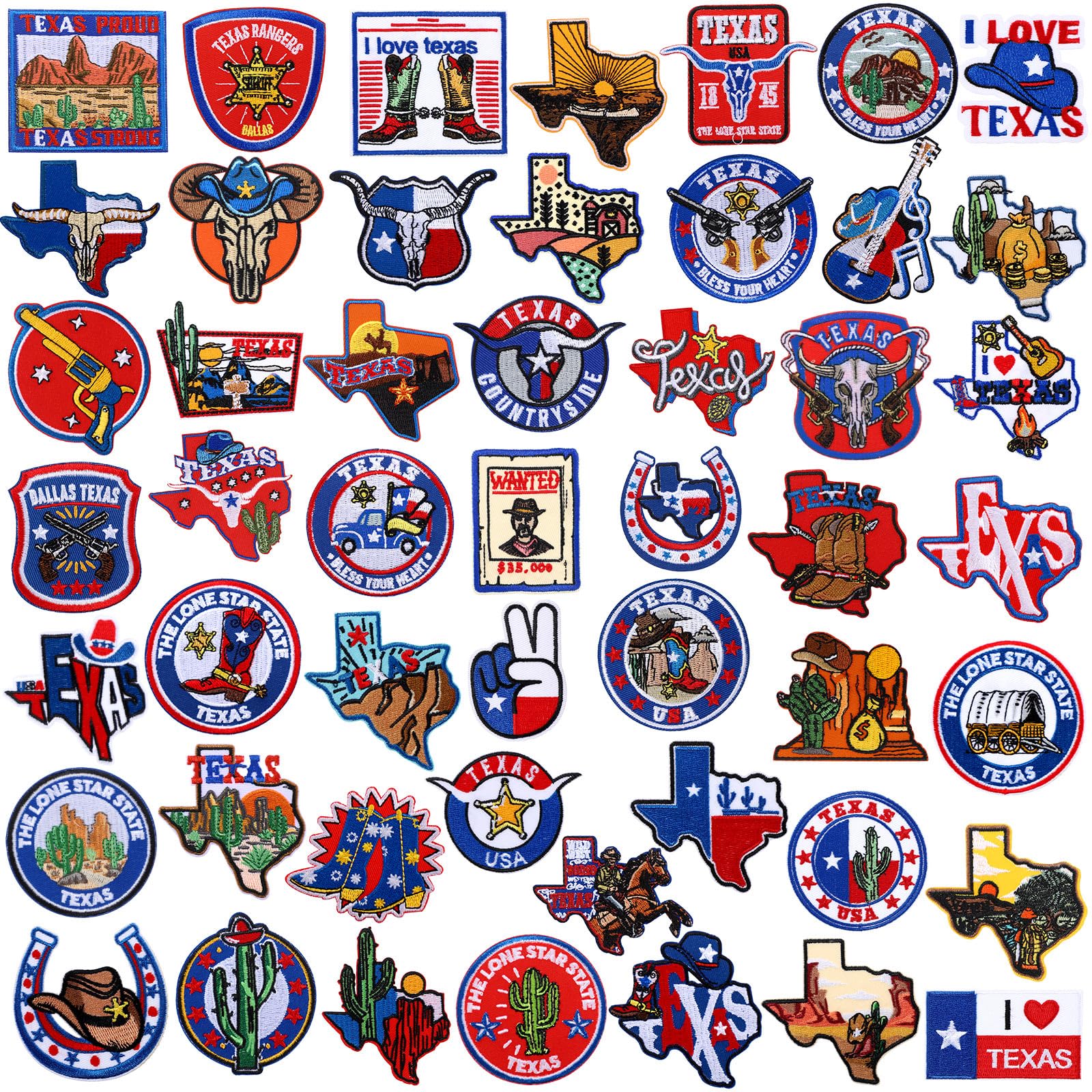 Amazon.com: Wavwavw 50 Pcs Texas Patch Western Cowboy State Flag Patch ...