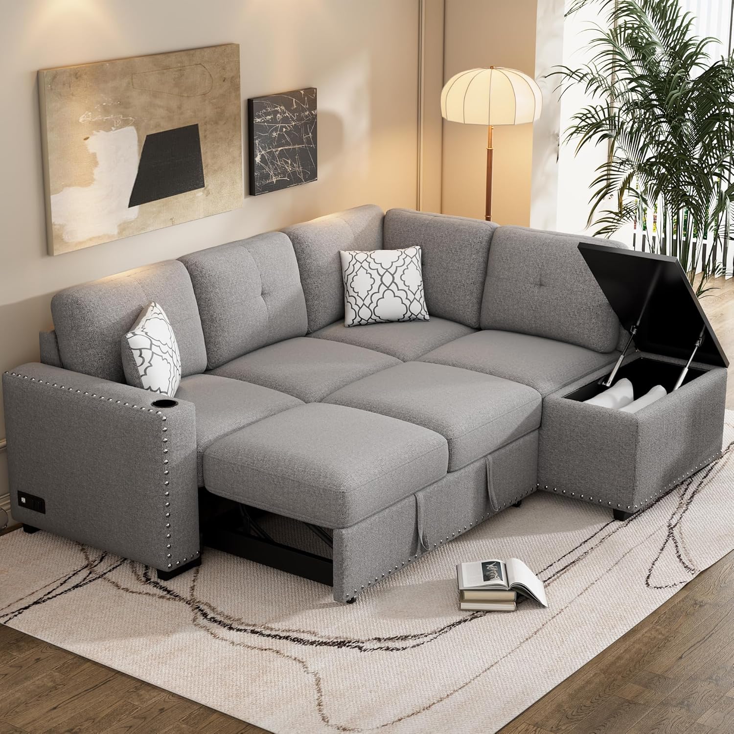 Amazon.com: Bellemave Pull Out Couch L Shaped Sectional Sleeper Sofa ...