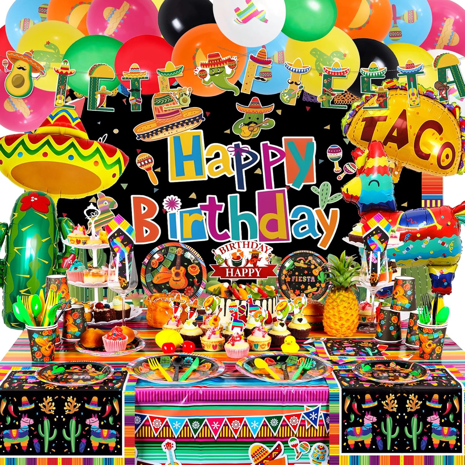Amazon.com: KUGUY 177 pcs Mexican Birthday Party Decorations, Fiesta ...