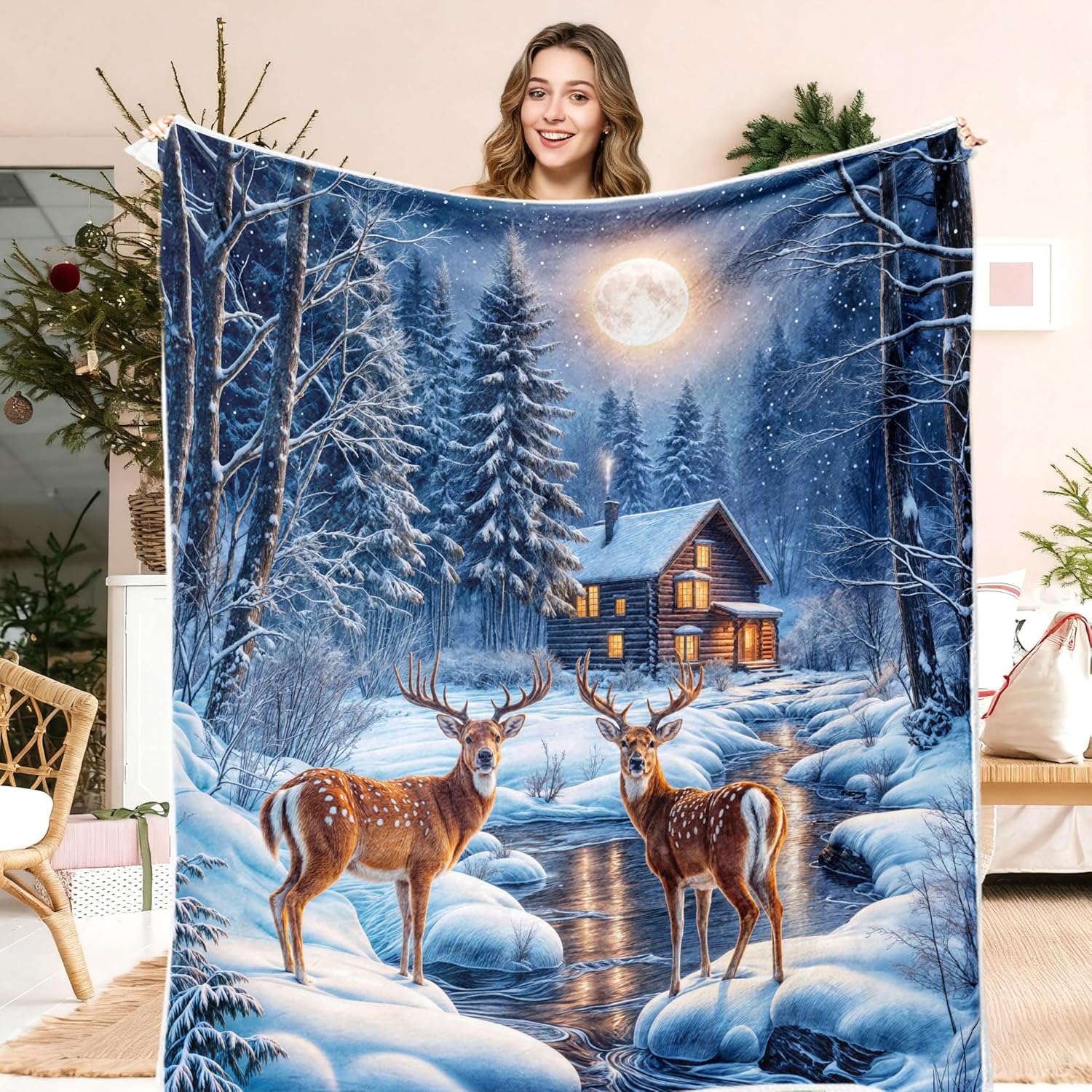 Amazon.com: Christmas Throw Blanket, Winter Snowman Snowflake Fleece ...