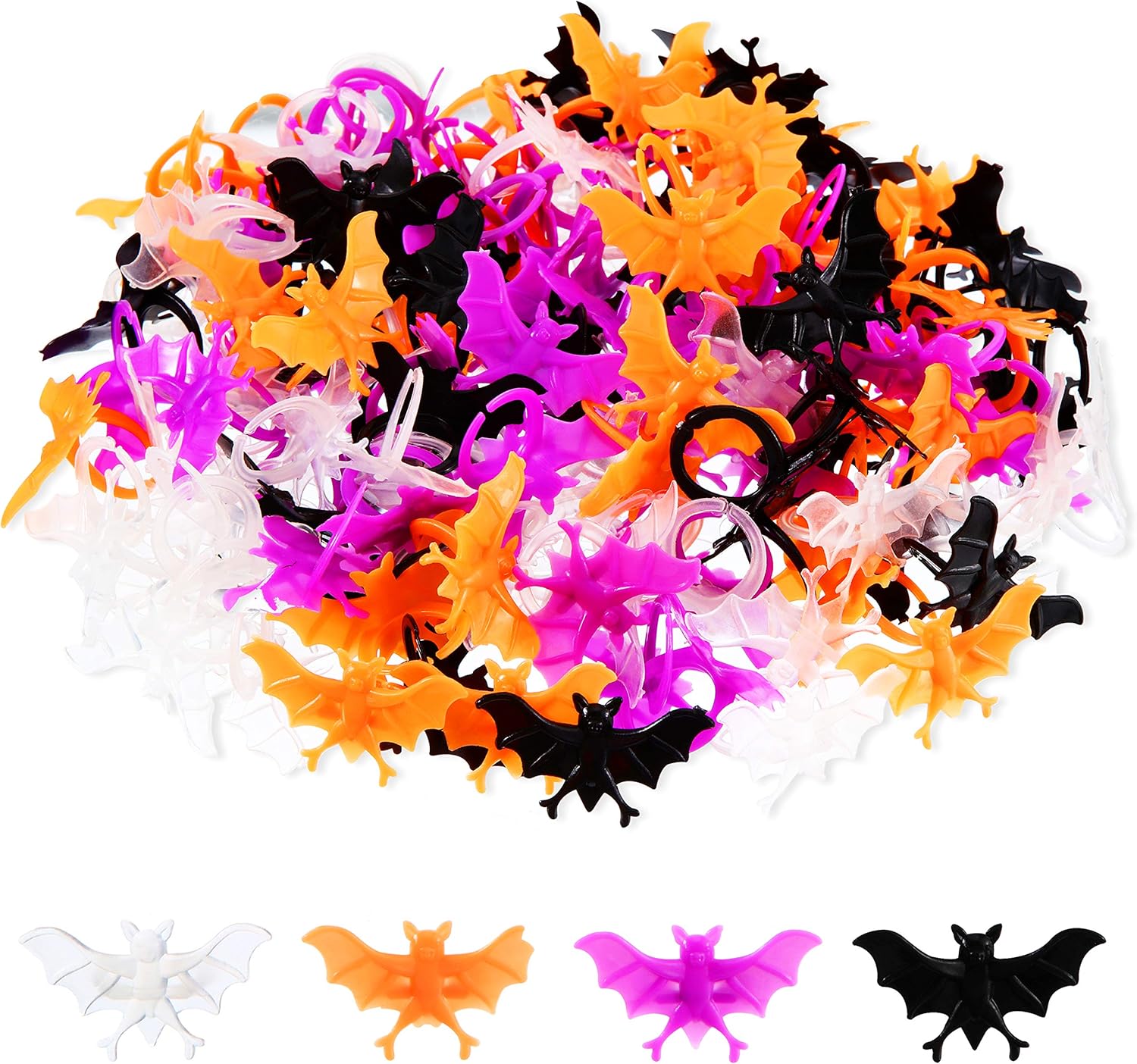 Amazon.com: 160 Pcs Halloween Bat Rings Bulk Plastic Bat Rings for ...