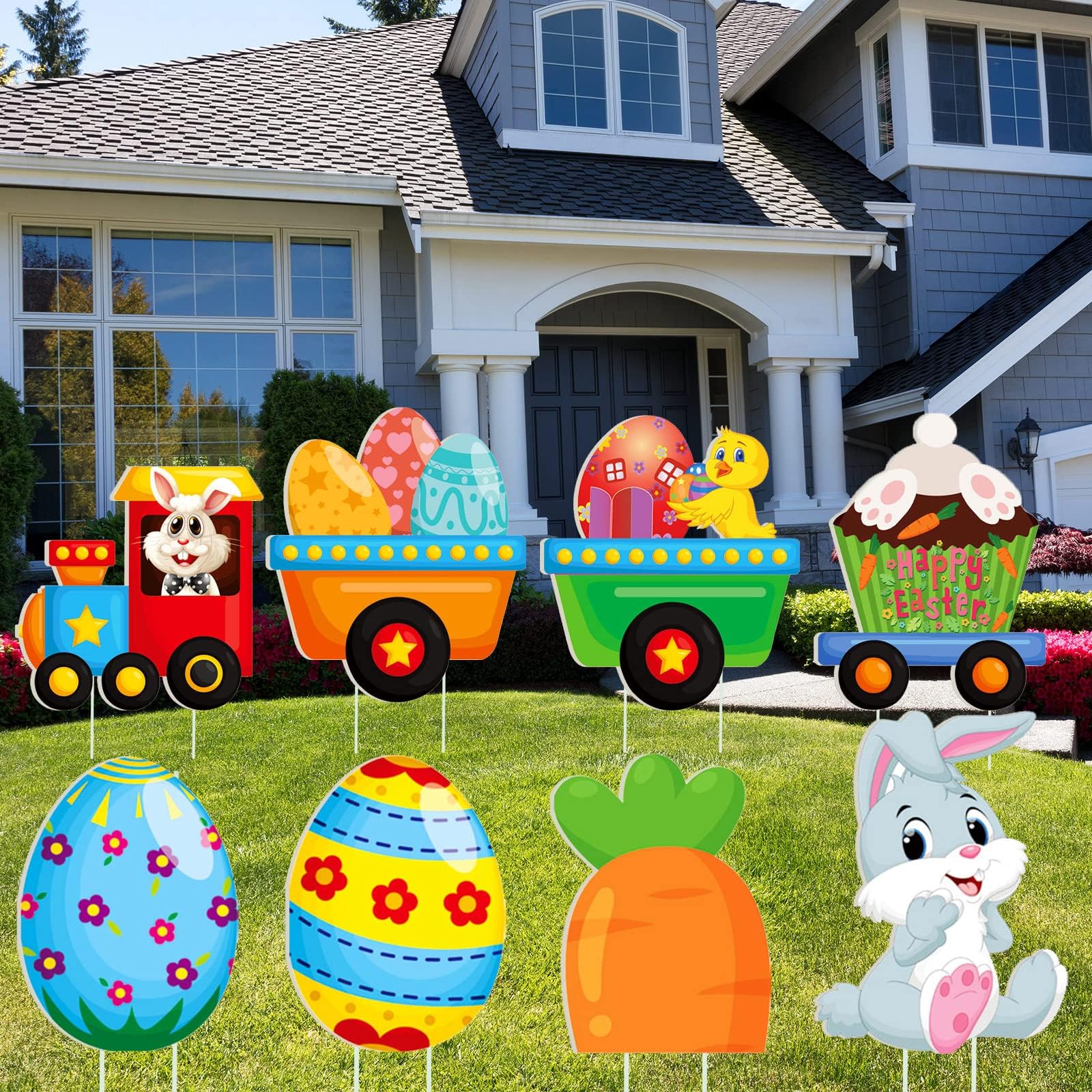 Amazon.com : Easter Decorations Outdoor Easter Bunny and Egg Yard Signs ...