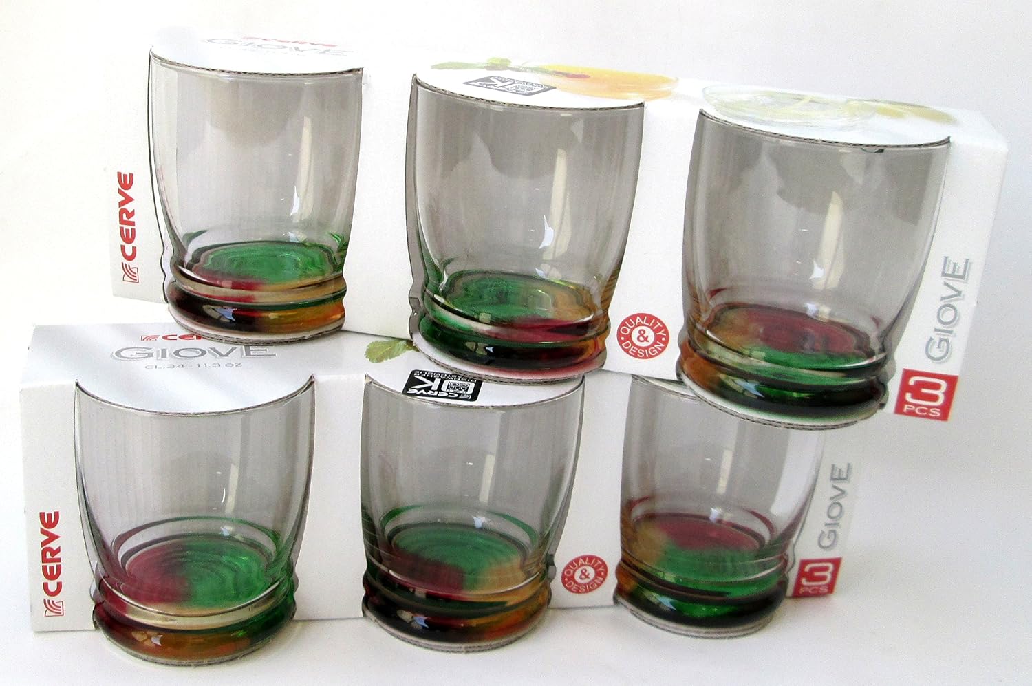 Amazon.com | Cerve: "Giove" Set of 6 Glasses with Three-coloured Base ...