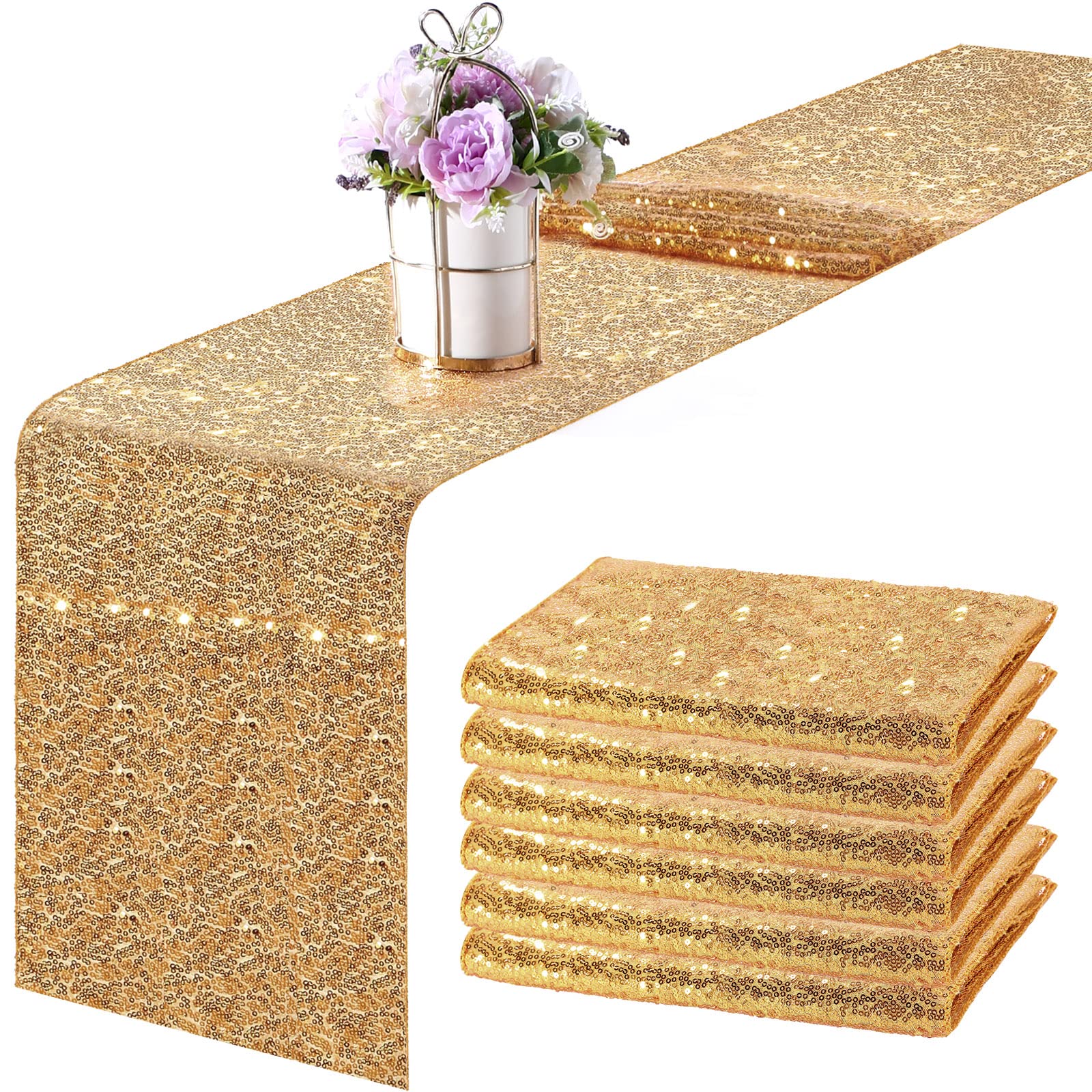 Amazon.com: 6 Pieces 12 x 108 Inches Sequin Table Runners Glitter ...