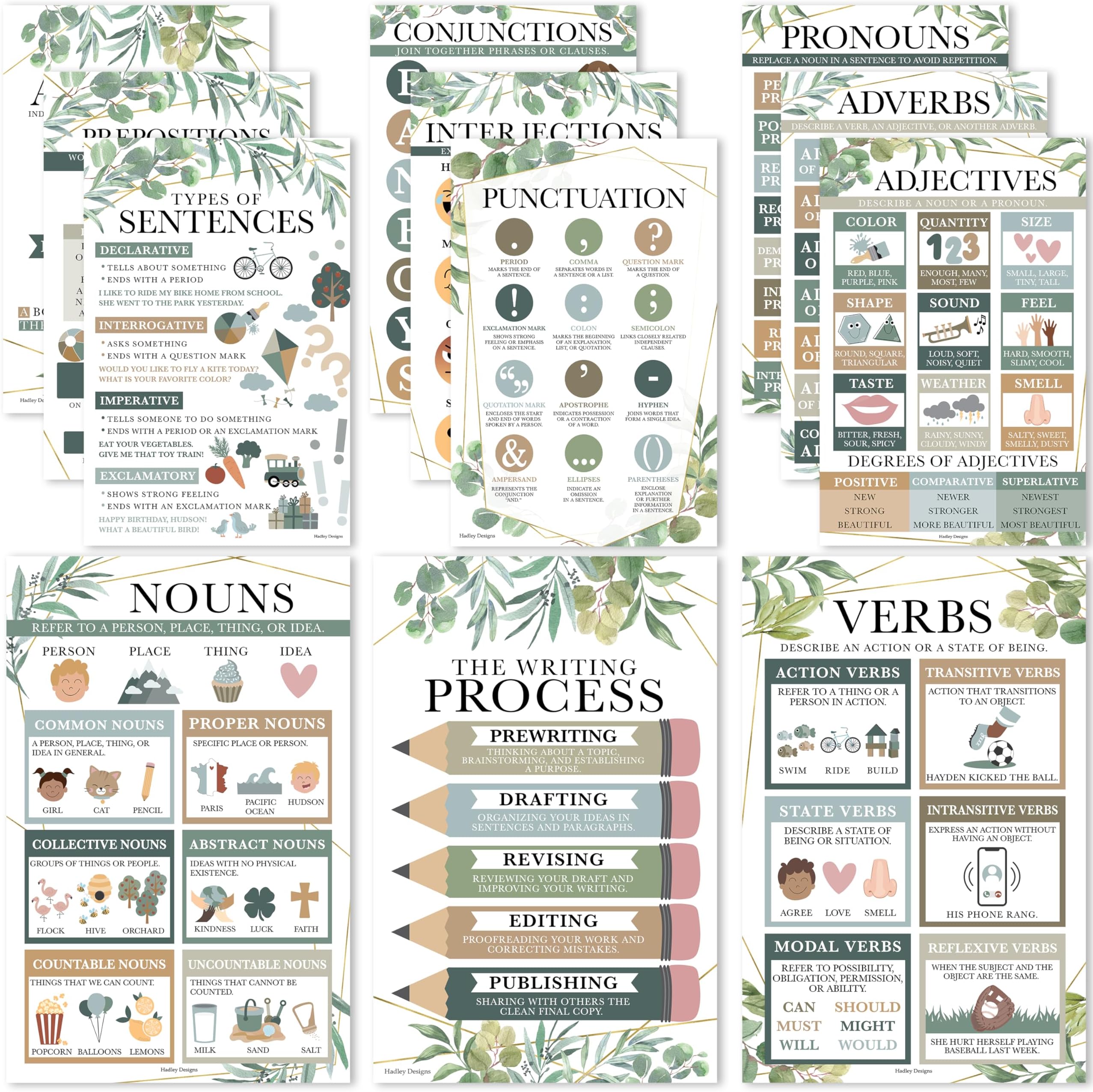 Amazon.com: Hadley Designs Parts Of Speech Posters For Classroom - 12 ...