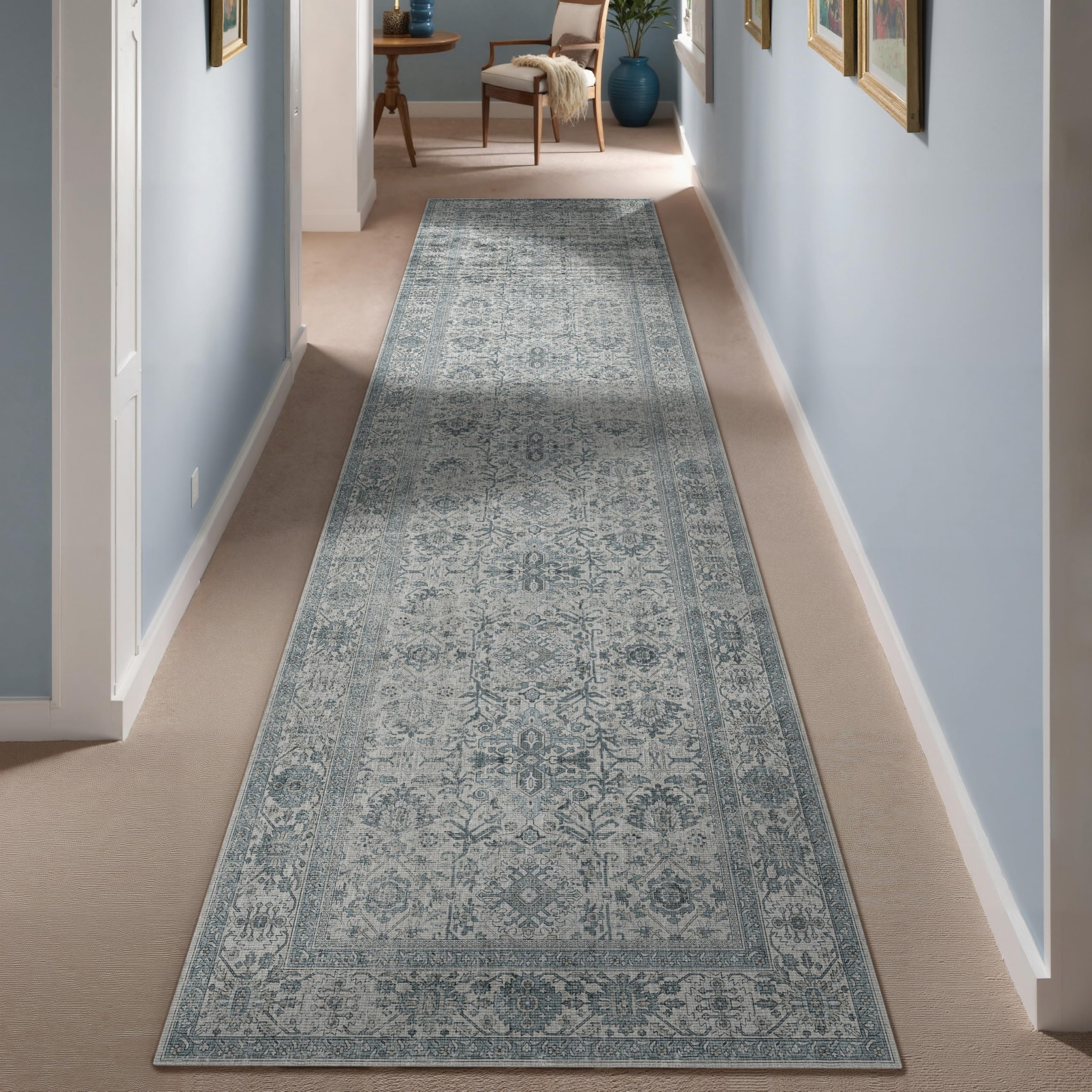 Amazon.com: PureCozy Blue Runner Rug 3x8 Vintage Area Carpet Hallway ...