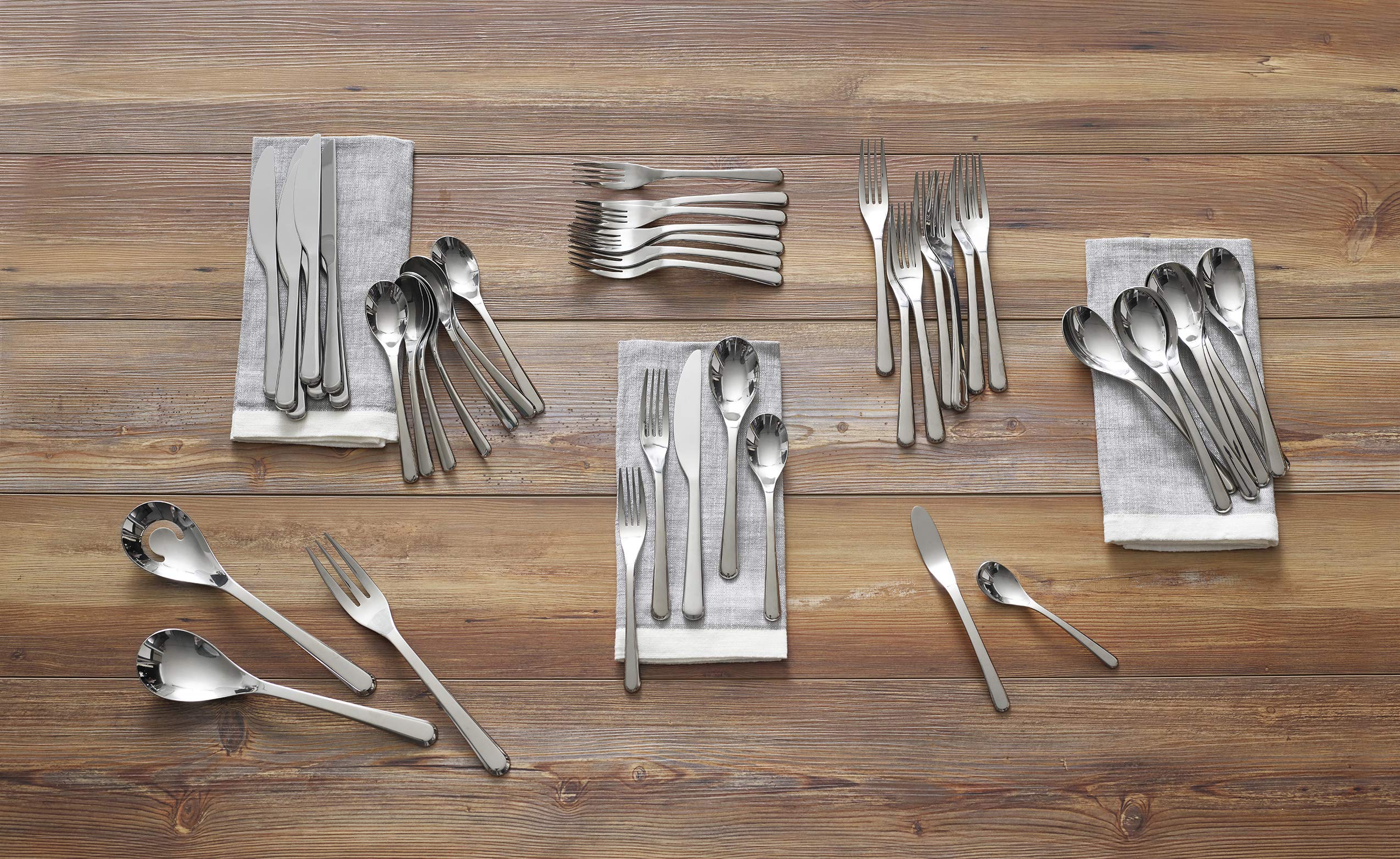 Snapklik.com : Nambe Aura 45-Piece Flatware Set 18/10 Stainless Steel Silverware Cutlery Set ...