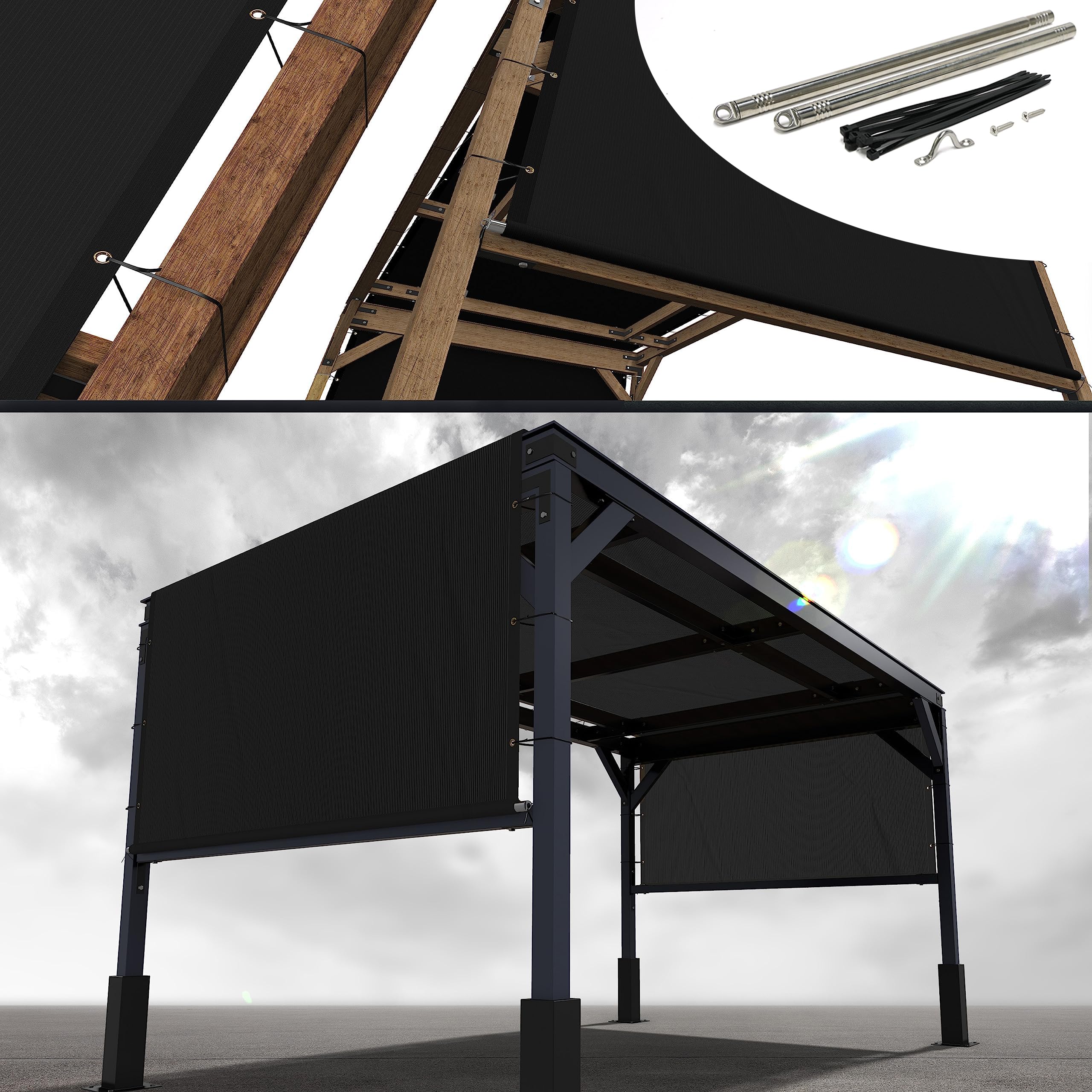 Snapklik.com : Royal Shade 12 W X 26 L Black Pergola Sun Shade Canopy ...