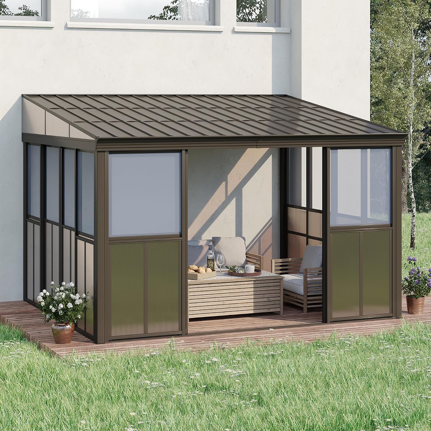 Amazon.com : EROMMY 10 x 12FT Wall-Mounted Sunroom, All-Weather Lean to ...