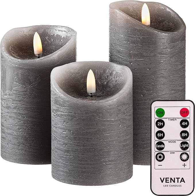 Amazon.com: VENTA Set of 3 Realistic Flameless Grey LED Candles with ...