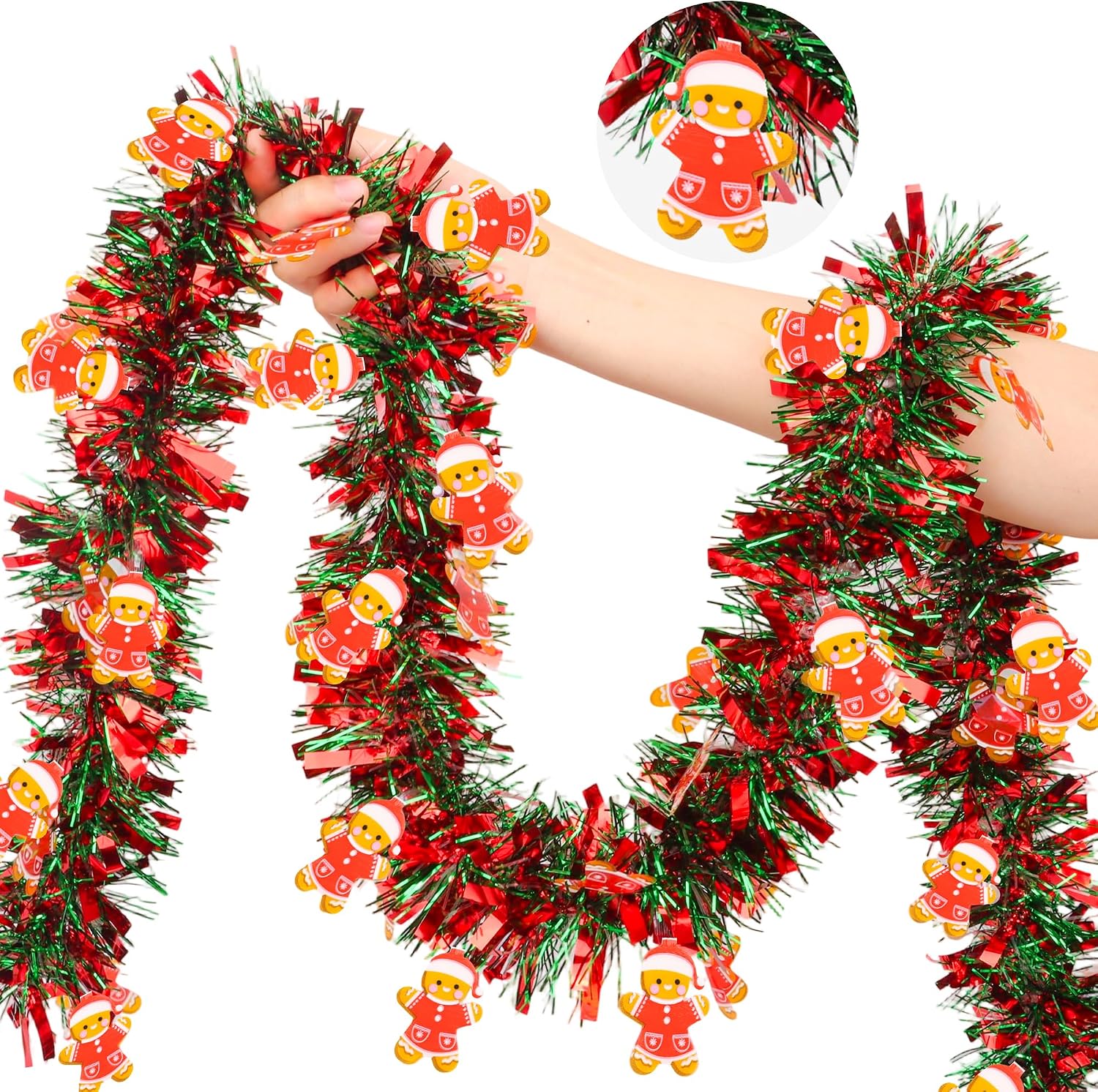 Amazon.com: 50FT Red Green Christmas Tinsel Garland with Gingerbread ...
