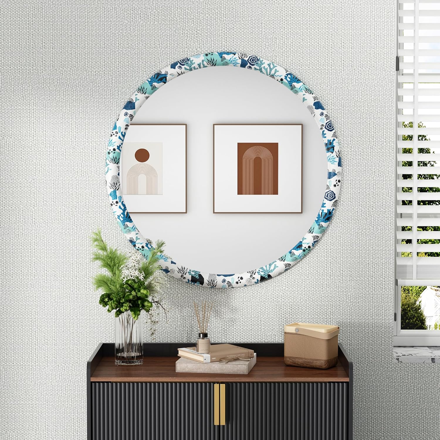 Amazon.com: AZODY Round Wall Mirror with Printed Coral Pattern, 24 ...